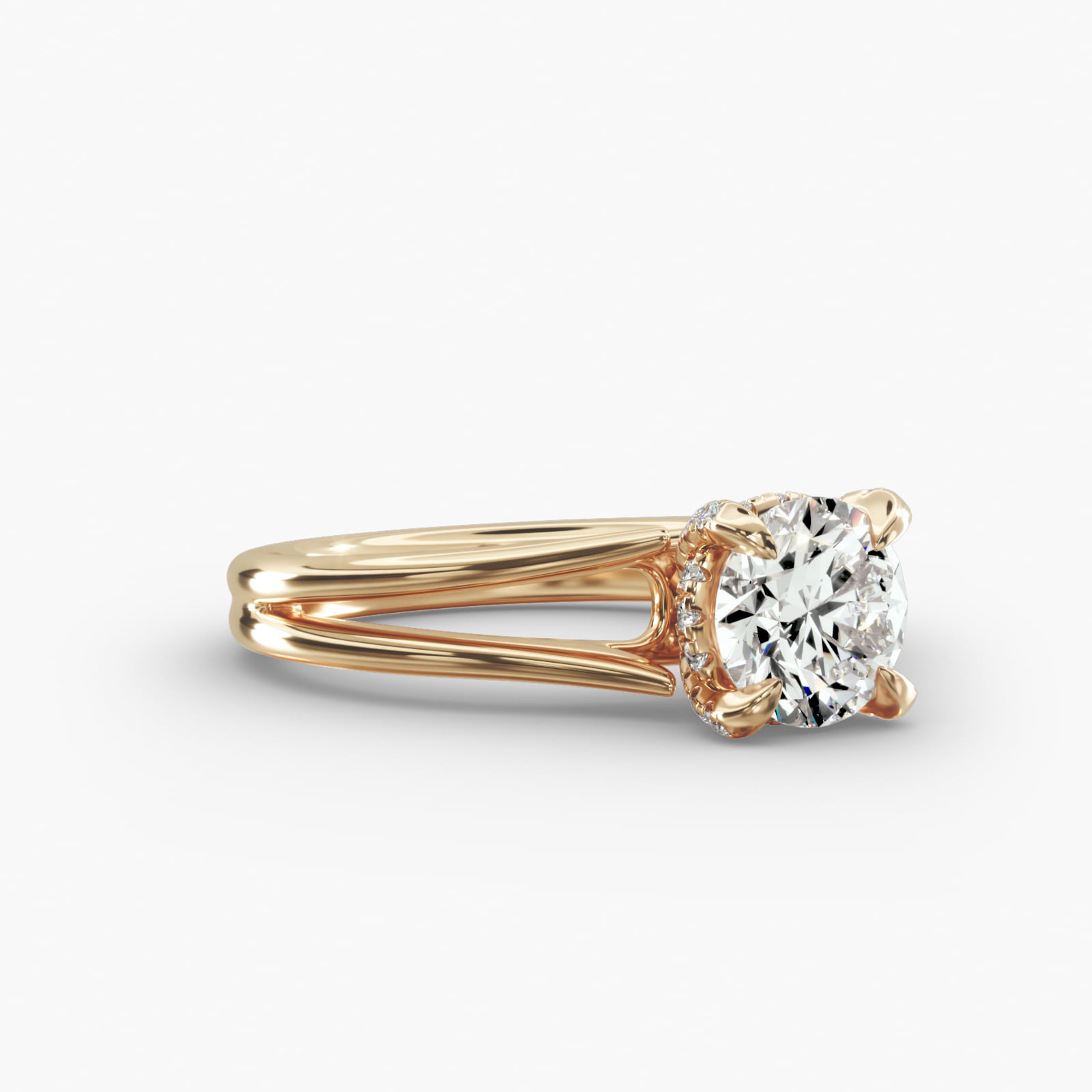 Split Ring Solitaire Engagement Ring Diamond Basket Head