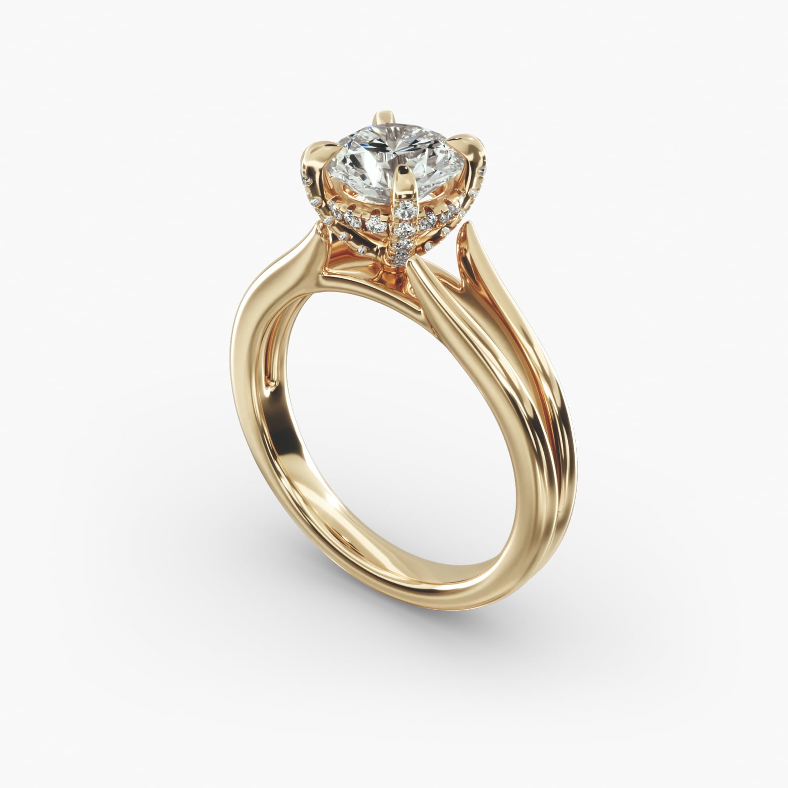 Split Ring Solitaire Engagement Ring Diamond Basket Head