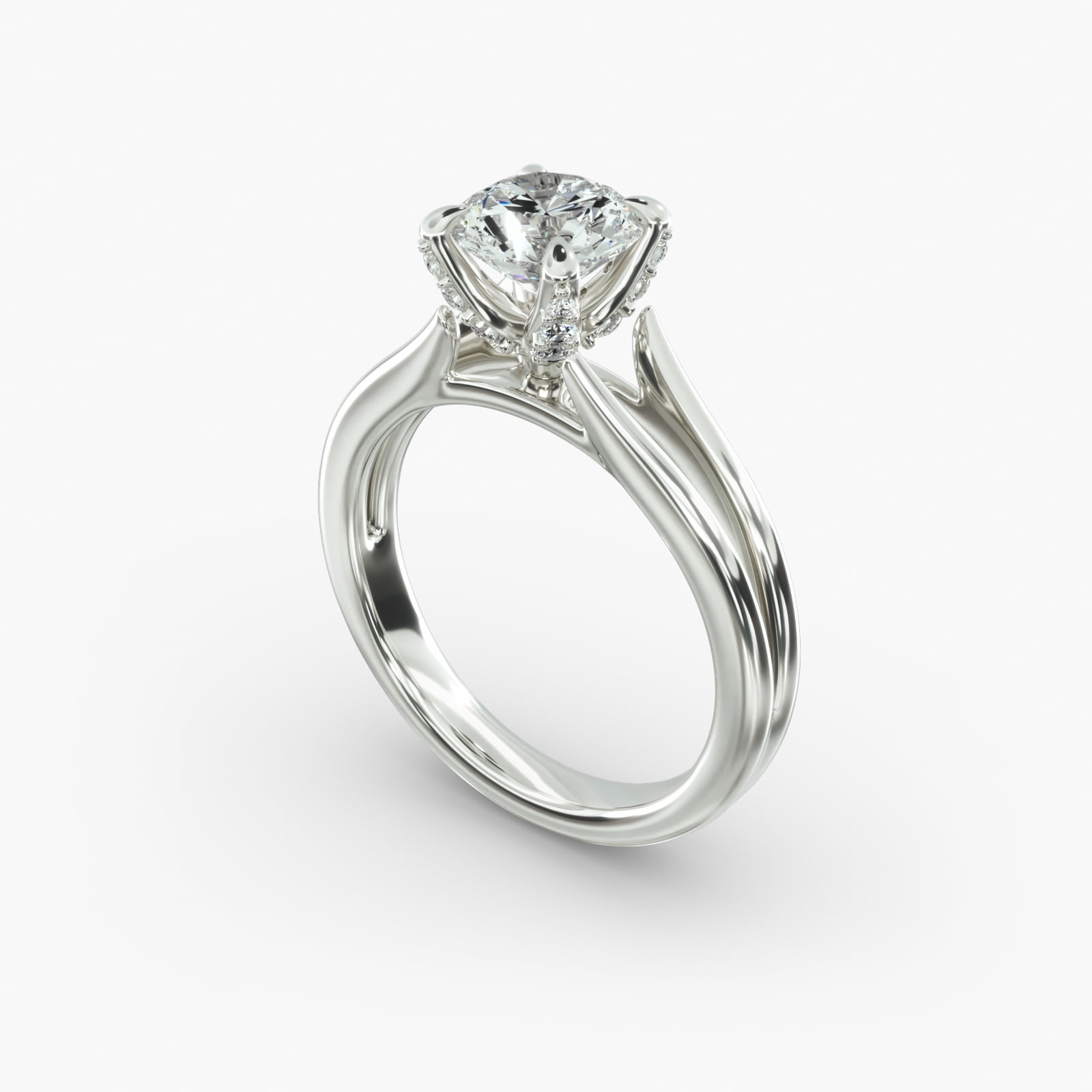 Split Ring Solitaire Engagement Ring Diamond Tulip Head