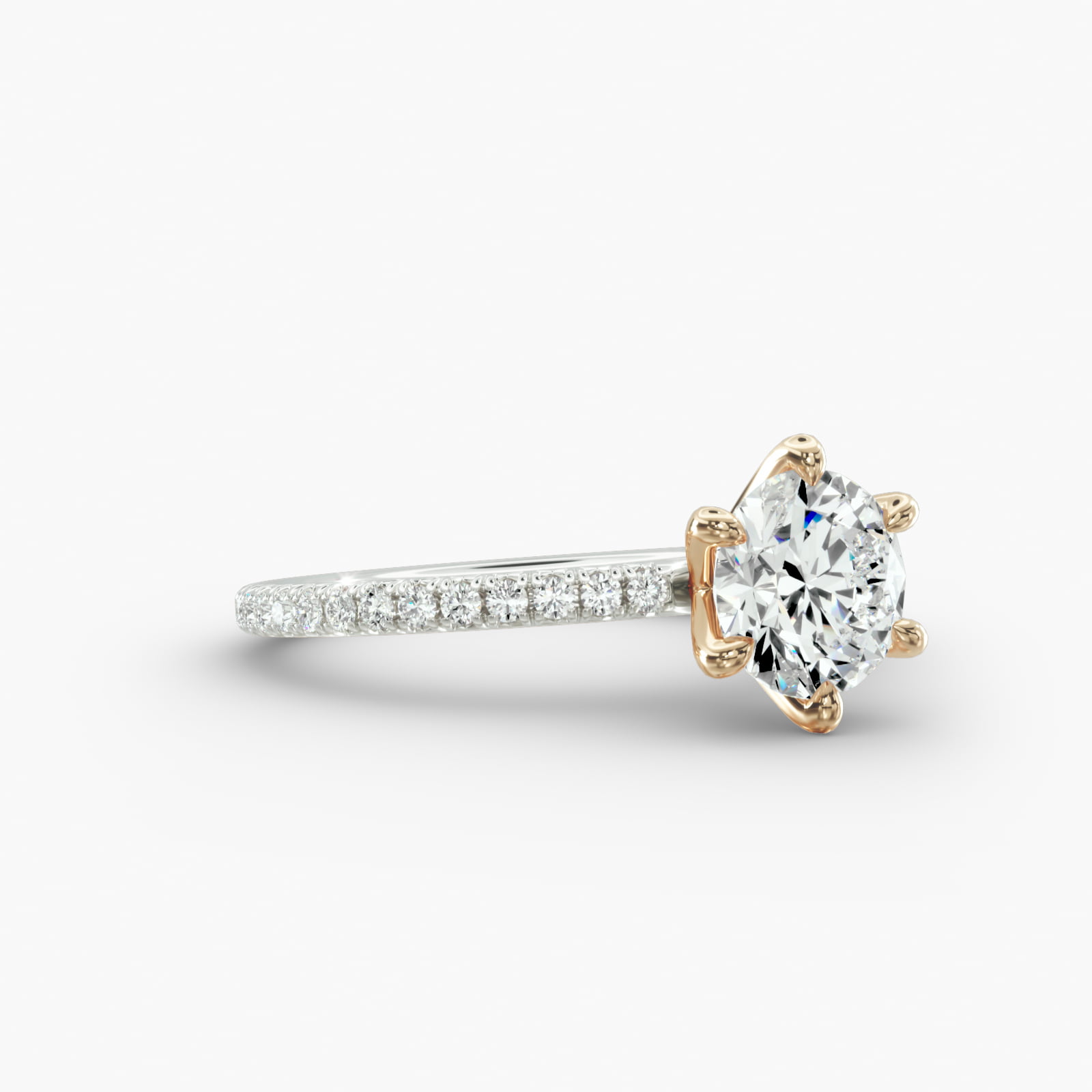 French Pavé Engagement Ring 6-Prong Nouveau Head
