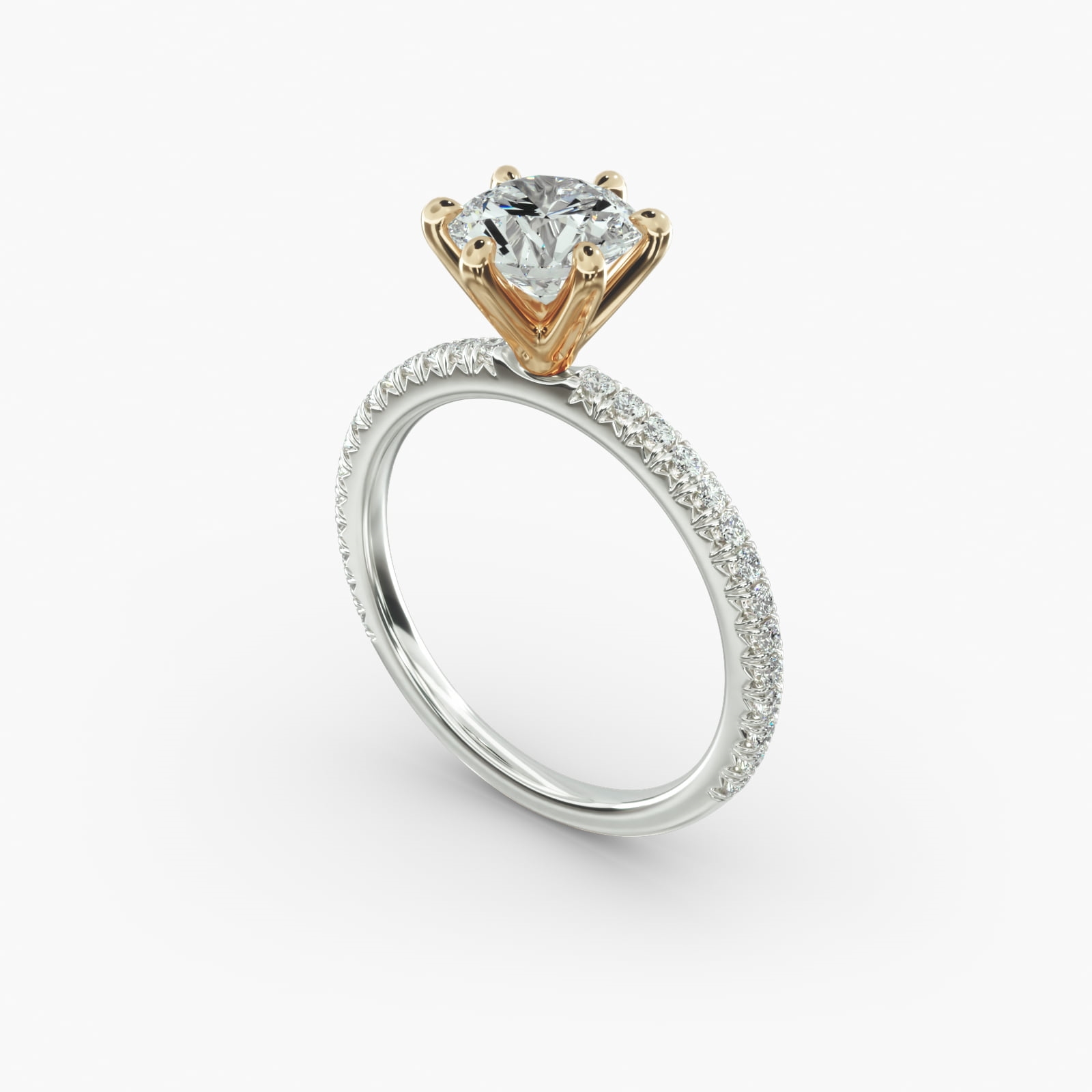 French Pavé Engagement Ring 6-Prong Nouveau Head