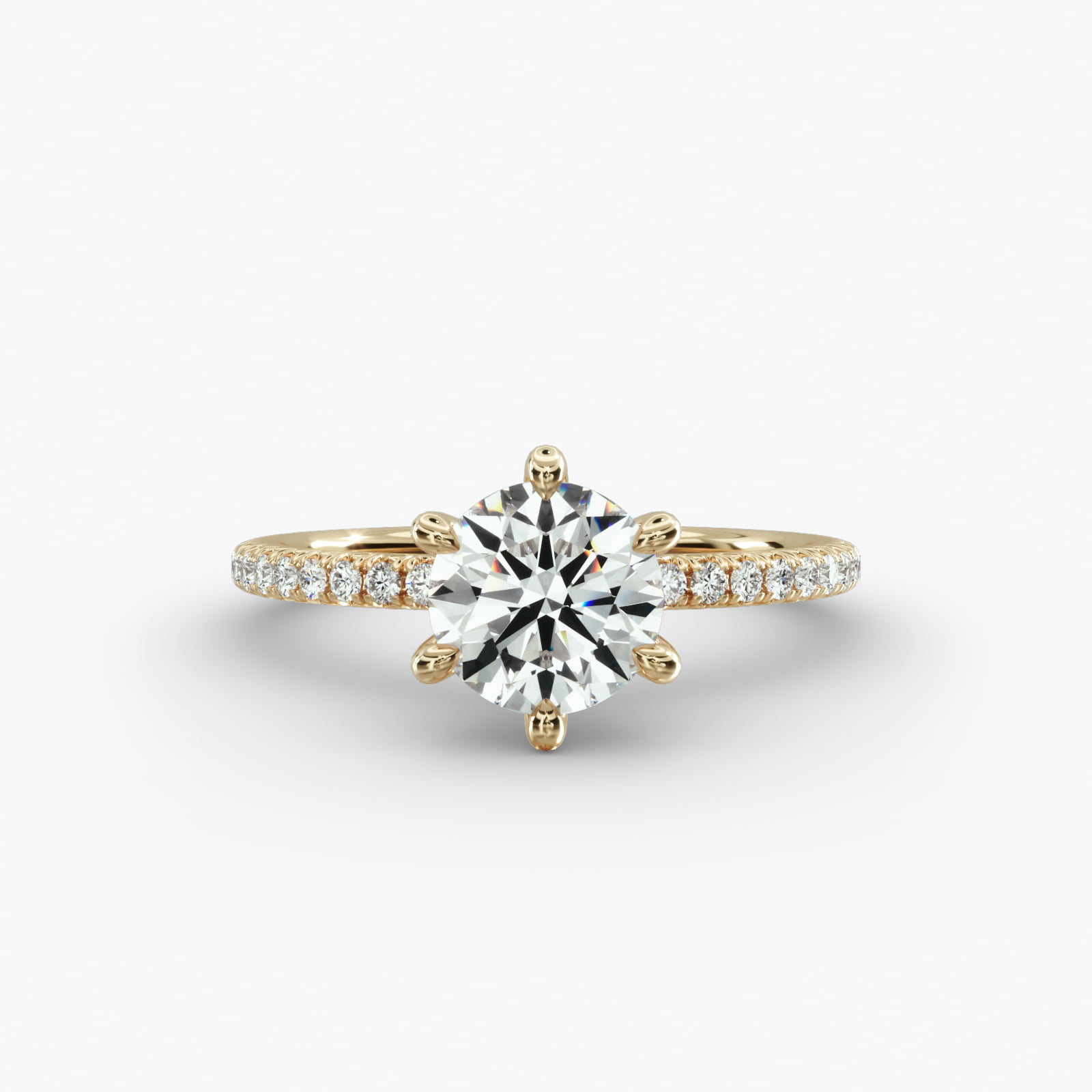 French Pavé Engagement Ring 6-Prong Nouveau Head