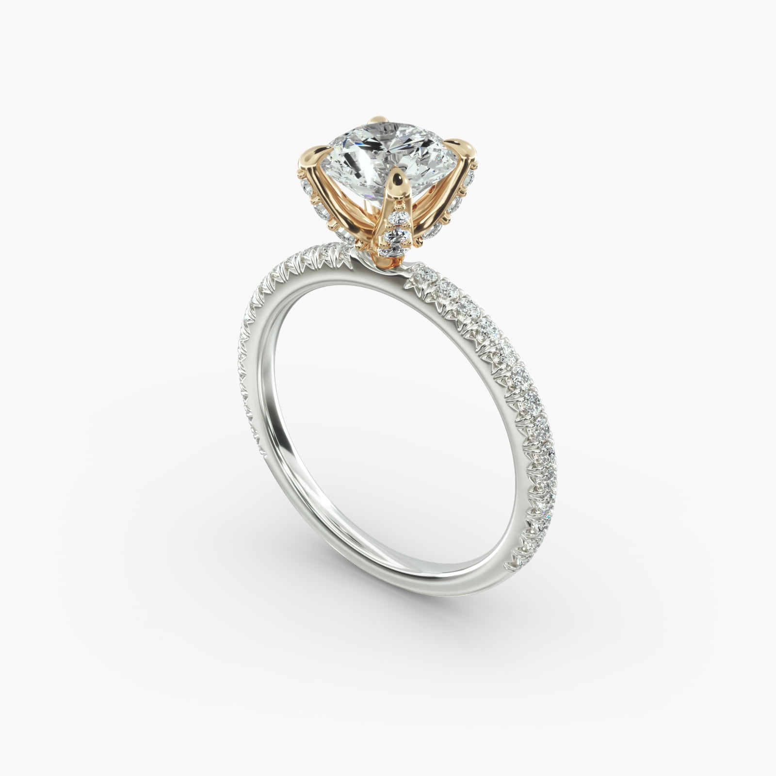 French Pavé Engagement Ring Diamond Tulip Head