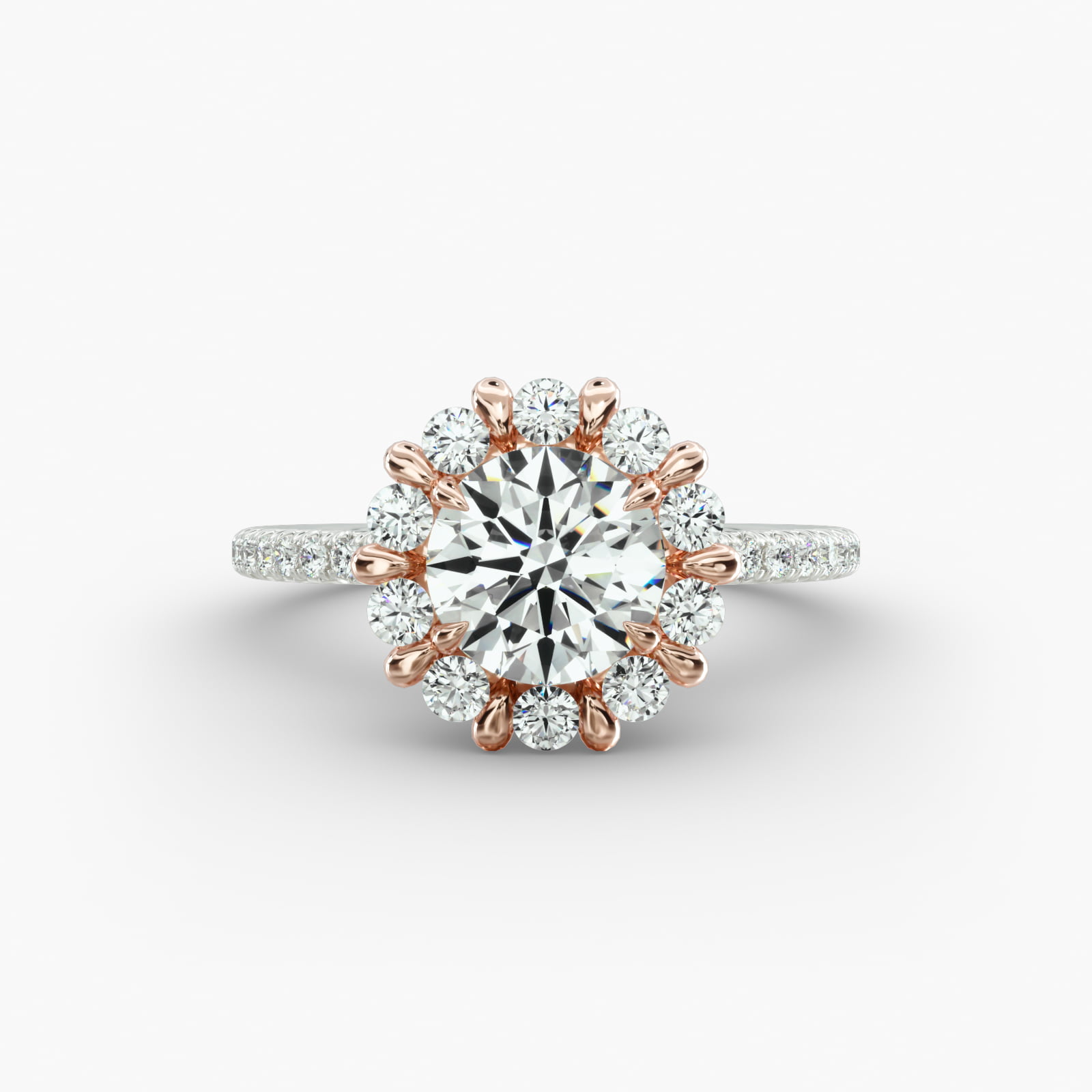 French Pavé Engagement Ring Floral Halo Head