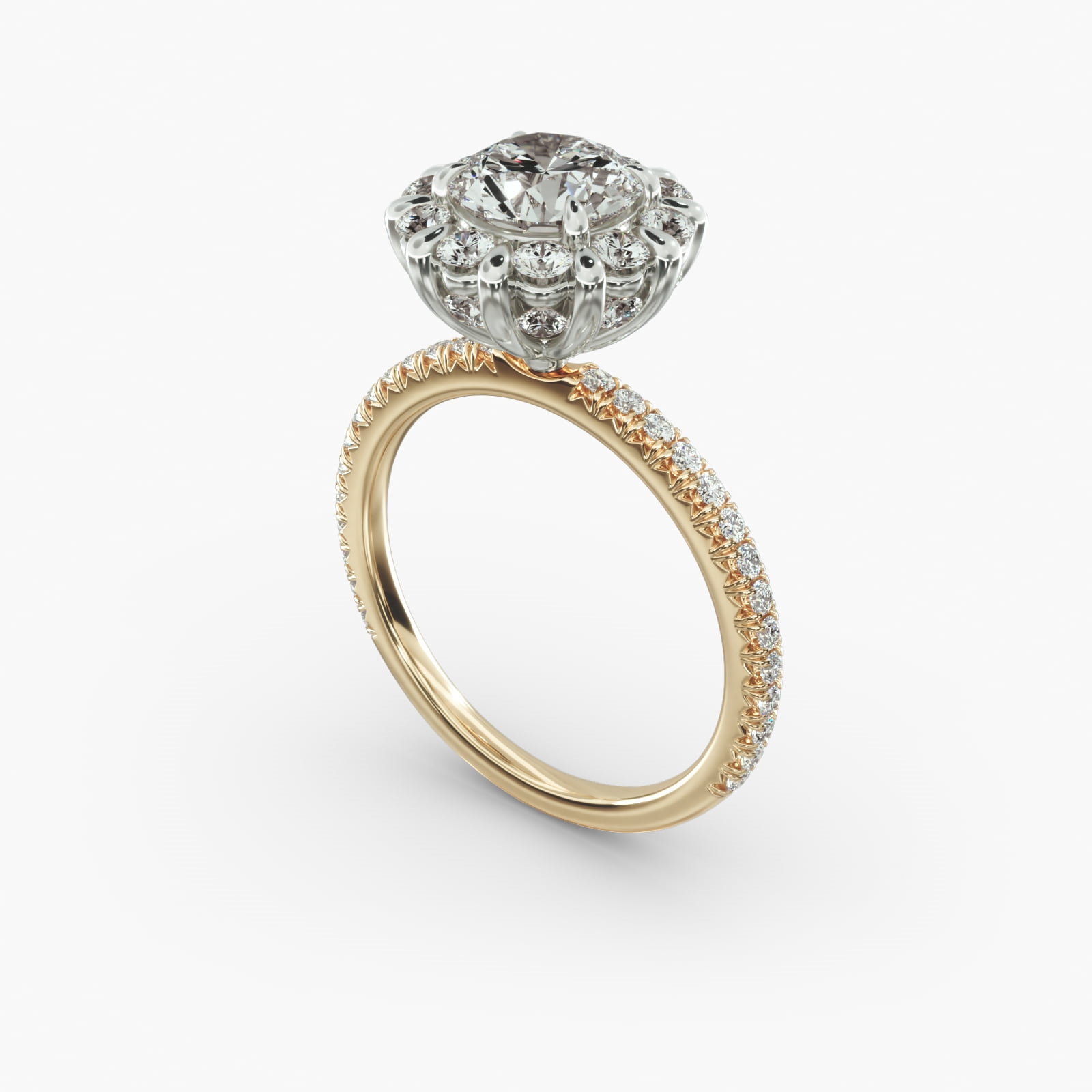 French Pavé Engagement Ring Floral Halo Head
