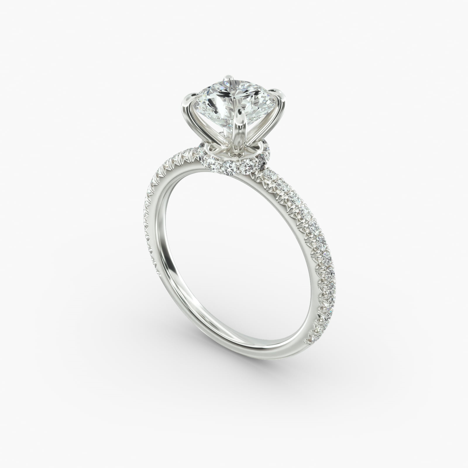 French Pavé Engagement Ring Hidden Halo Head