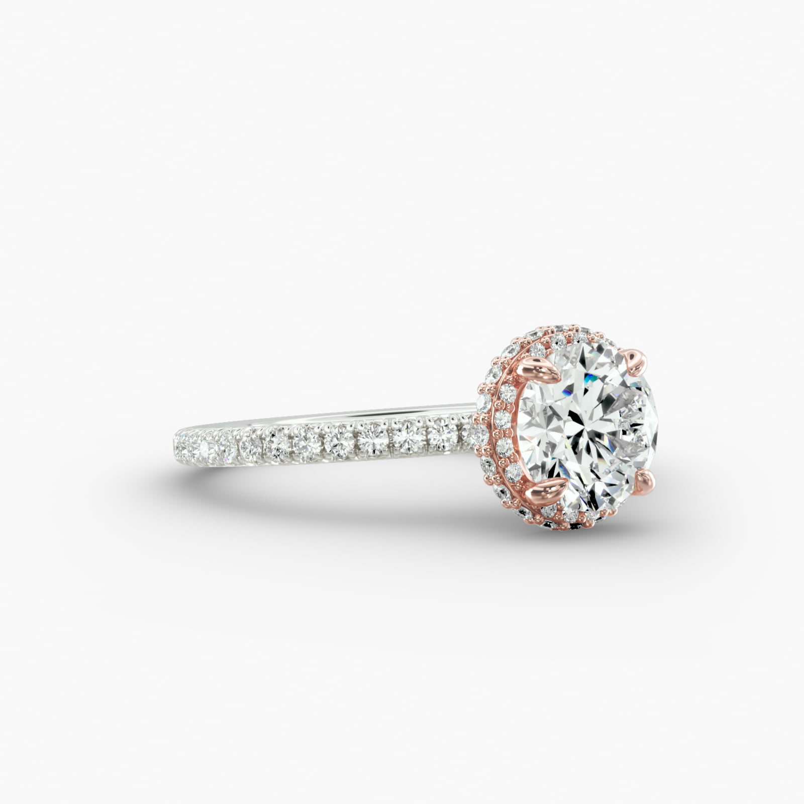 French Pavé Engagement Ring Dual Halo Head