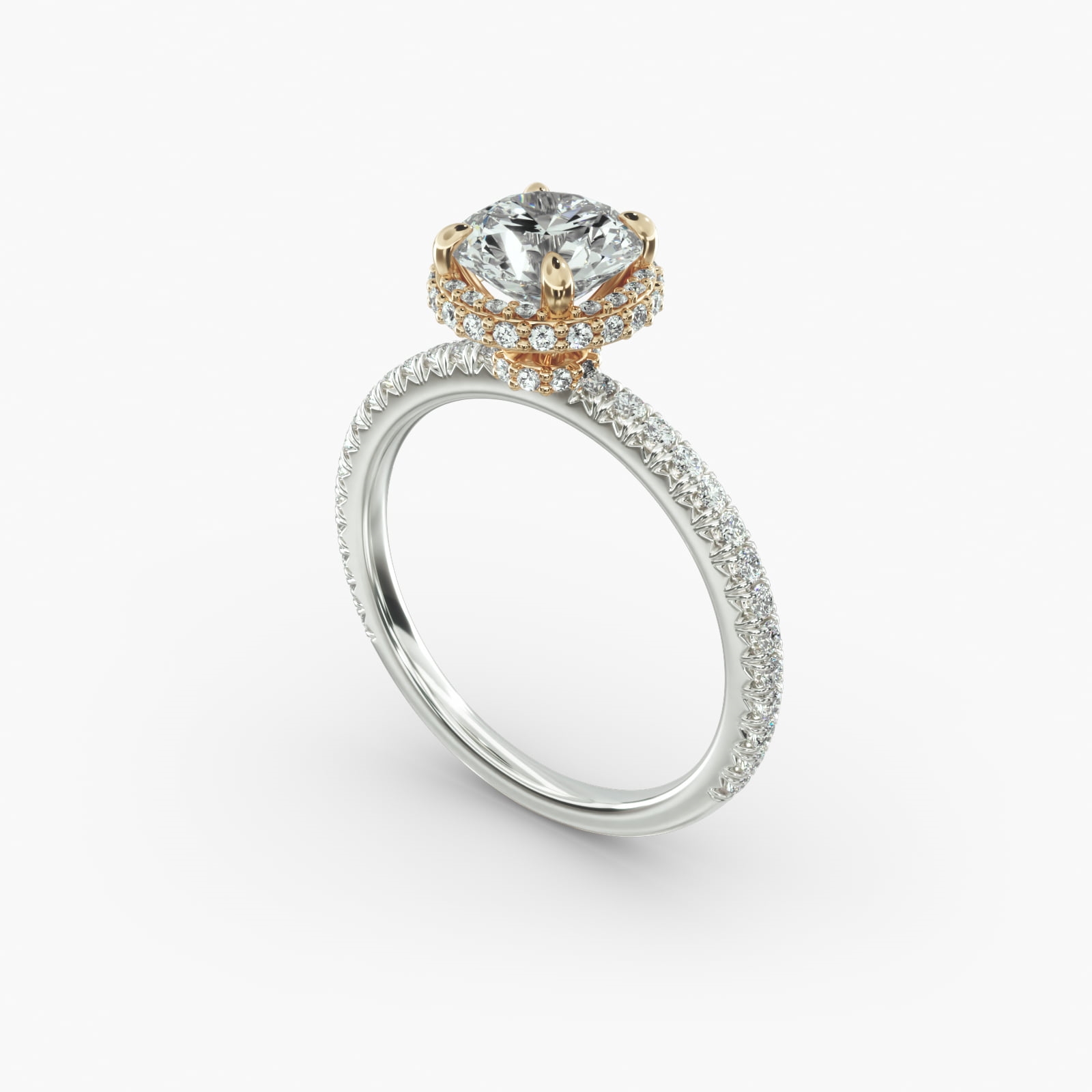 French Pavé Engagement Ring Dual Halo Head