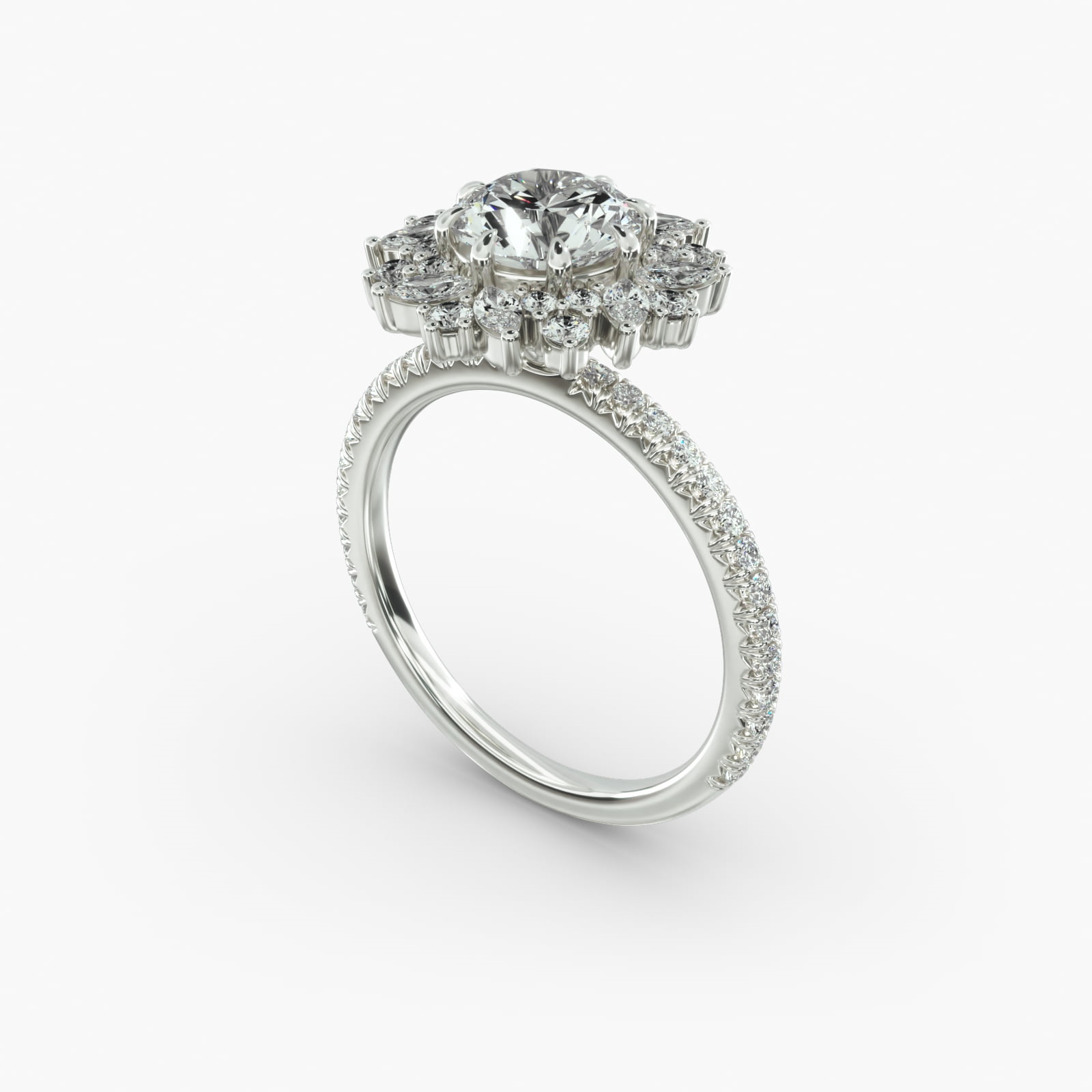 French Pavé Engagement Ring Fancy Halo Head
