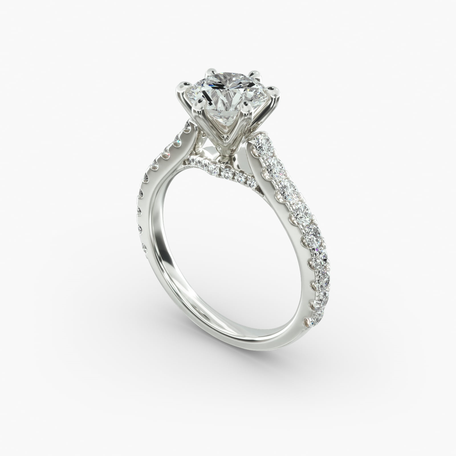 Cathedral Pavé Engagement Ring 6-Prong Nouveau Head
