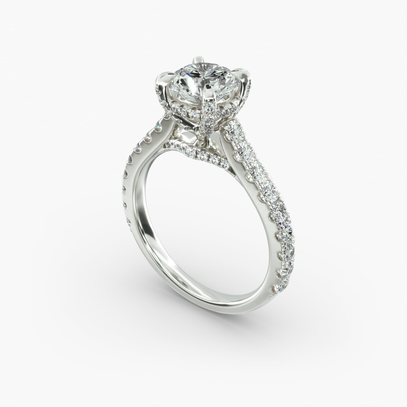 Cathedral Pavé Engagement Ring Diamond Basket Head