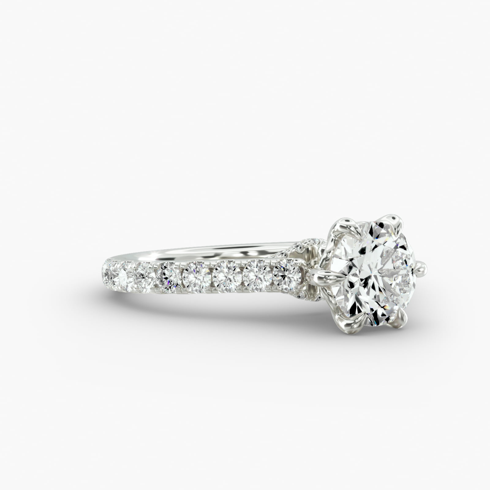 Cathedral Pavé Engagement Ring 6-Prong Secret Diamond Head