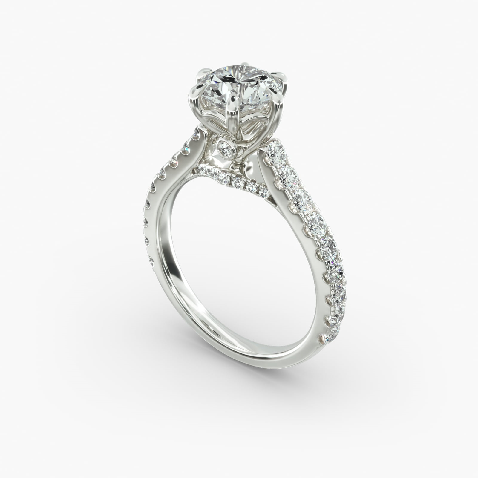 Cathedral Pavé Engagement Ring 6-Prong Secret Diamond Head