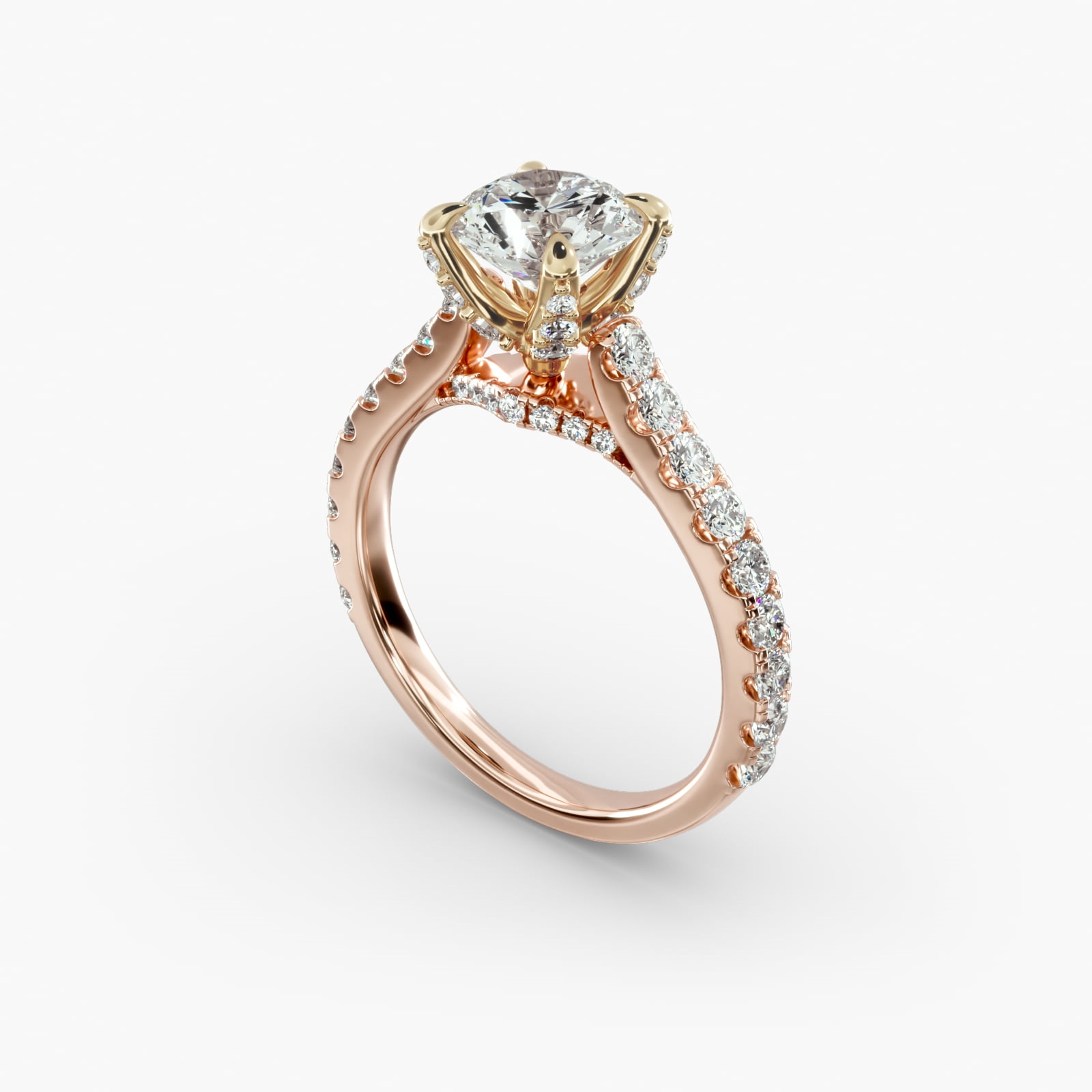 Cathedral Pavé Engagement Ring Diamond Tulip Head
