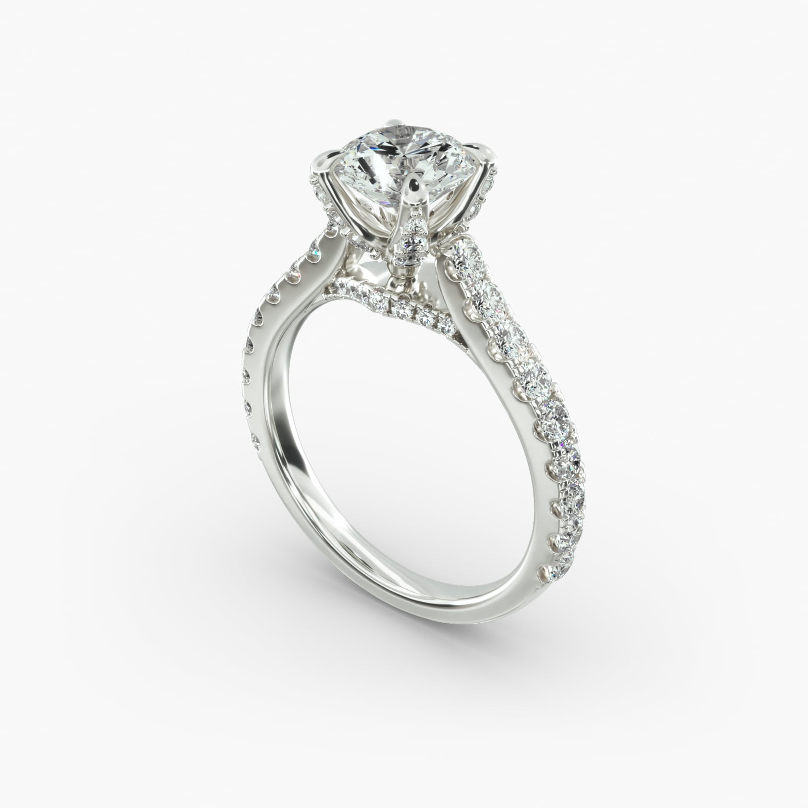 Cathedral Pavé Engagement Ring Diamond Tulip Head