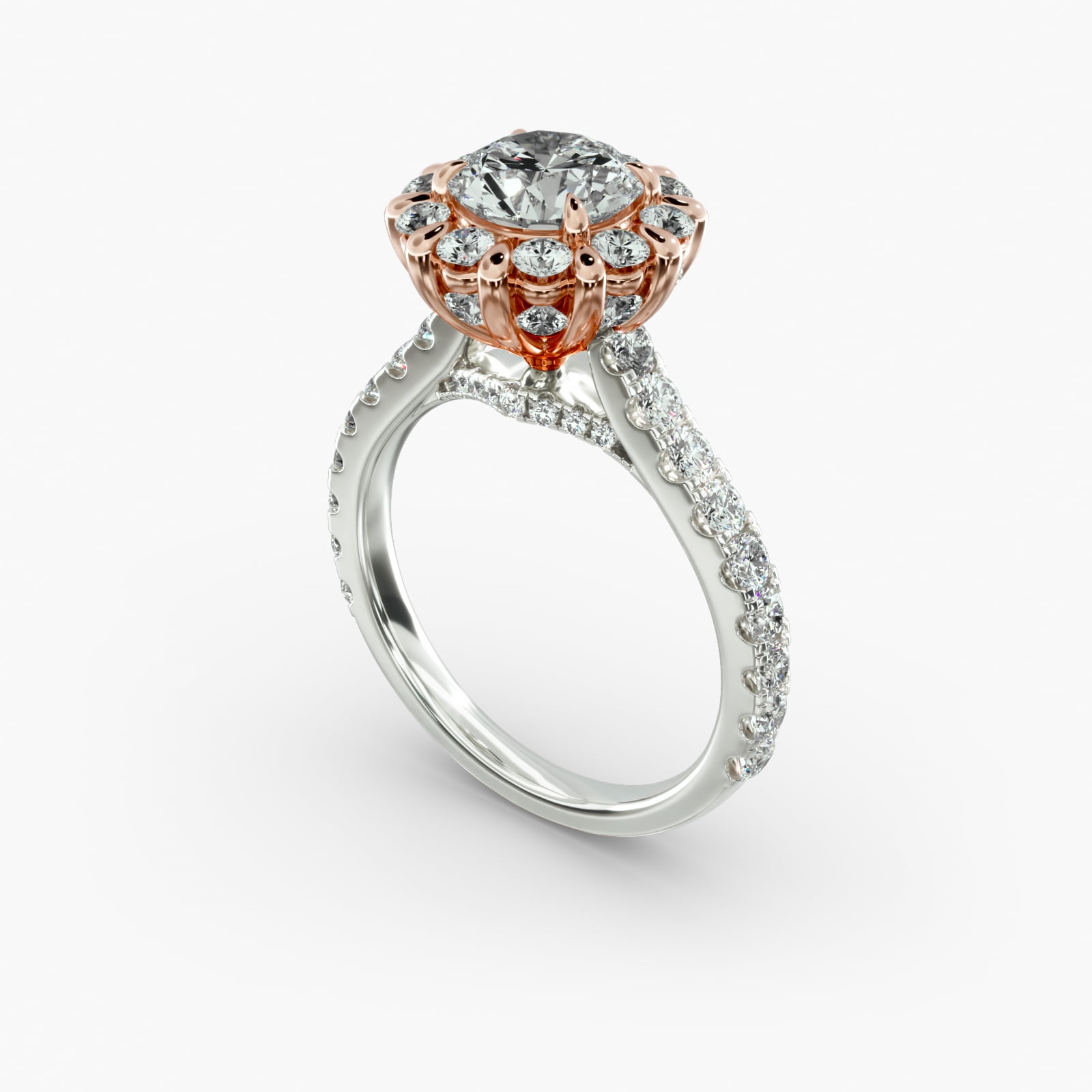 Cathedral Pavé Engagement Ring Floral Halo Head