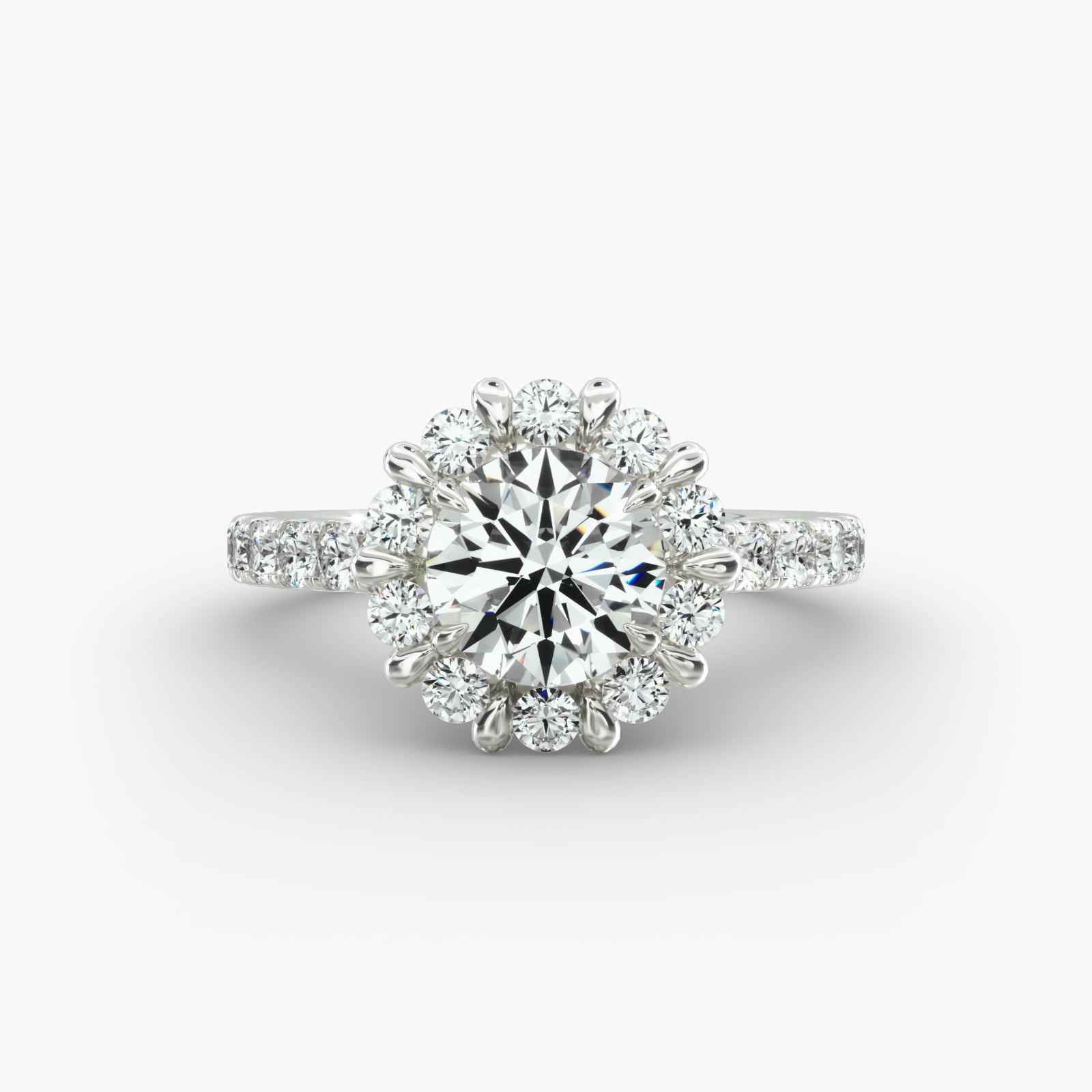 Cathedral Pavé Engagement Ring Floral Halo Head