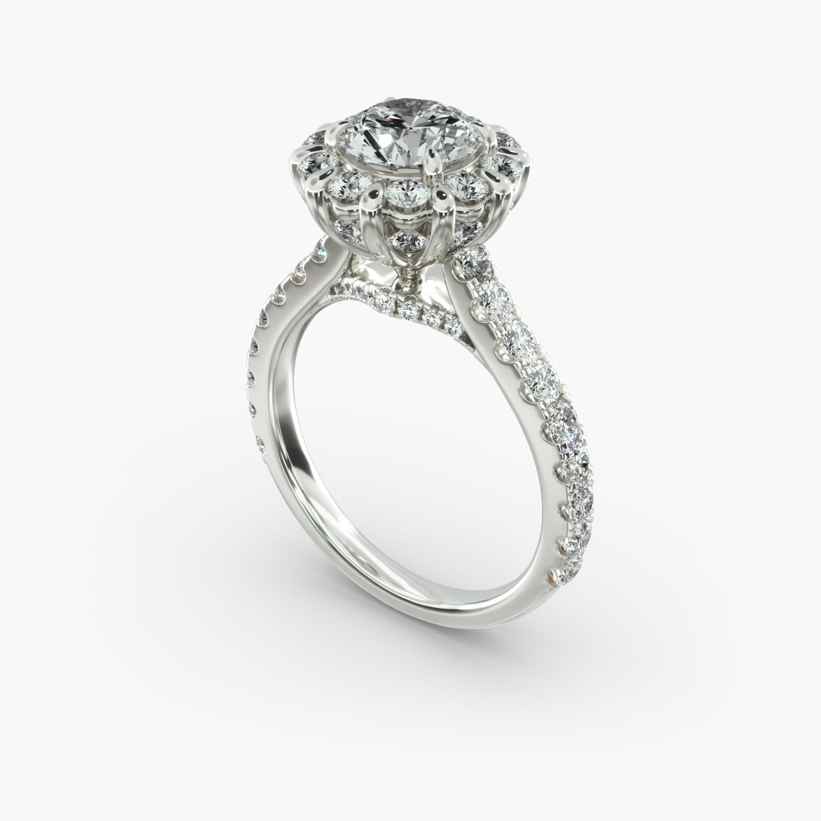 Cathedral Pavé Engagement Ring Floral Halo Head