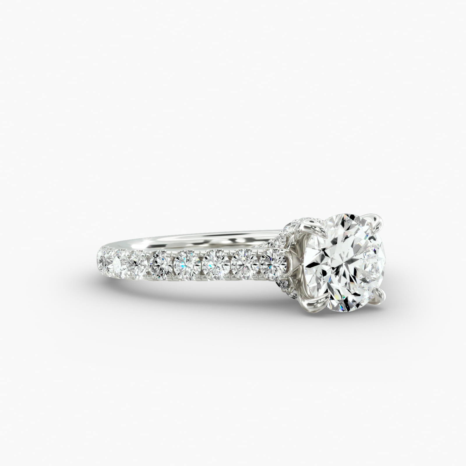 Cathedral Pavé Engagement Ring Hidden Halo Head