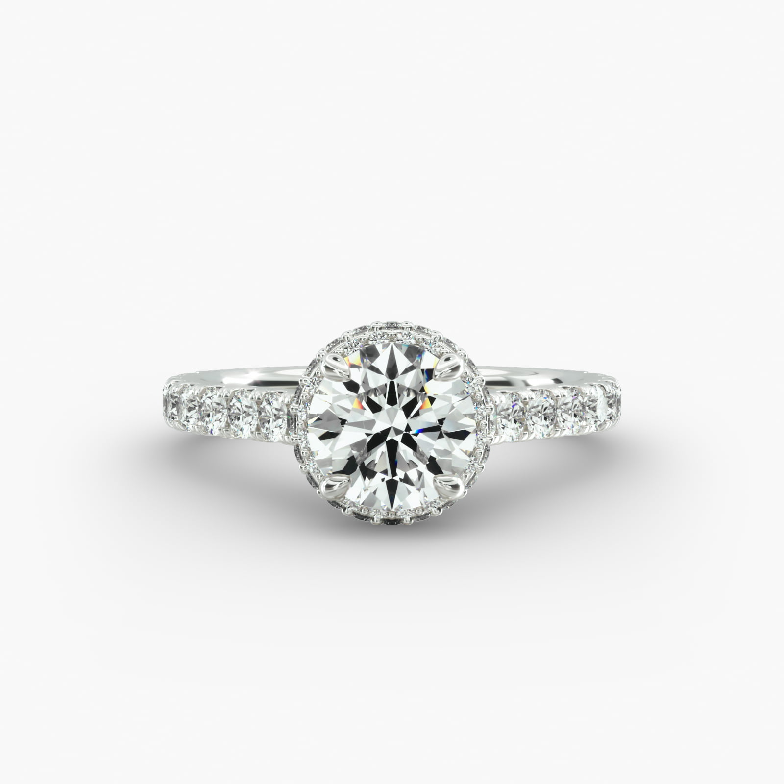 Cathedral Pavé Engagement Ring Dual Halo Head