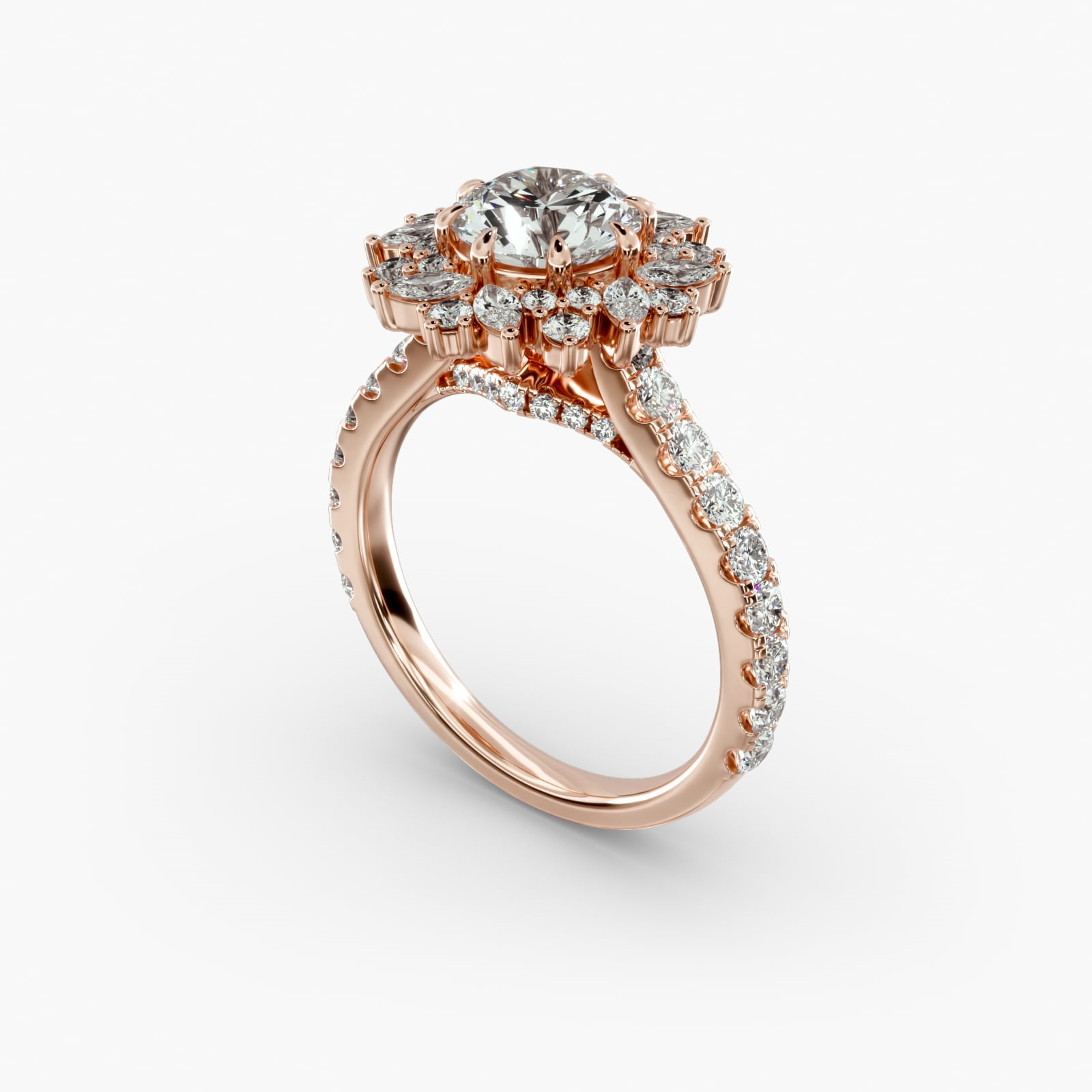 Cathedral Pavé Engagement Ring Fancy Halo Head