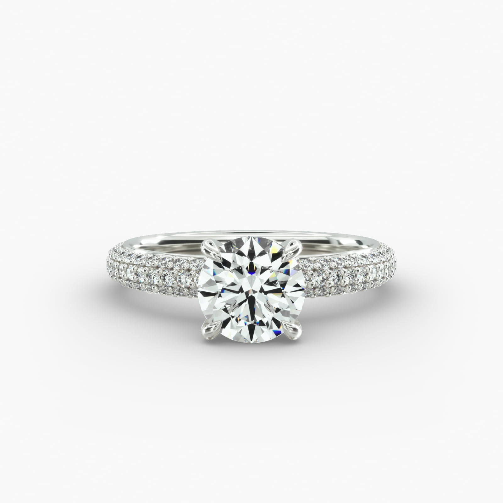 Triple Row Pavé Engagement Ring Secret Diamond Head