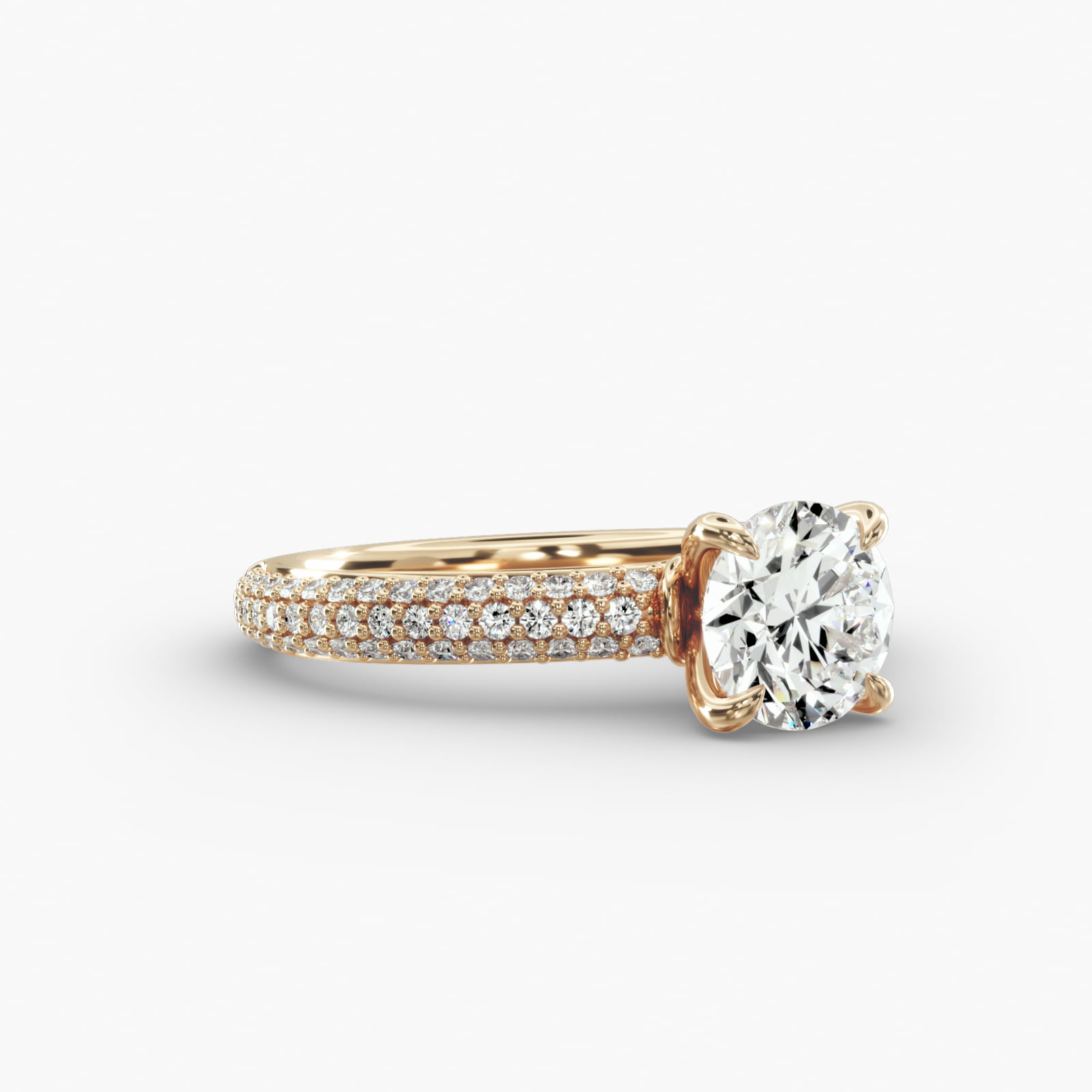 Triple Row Pavé Engagement Ring Secret Diamond Head
