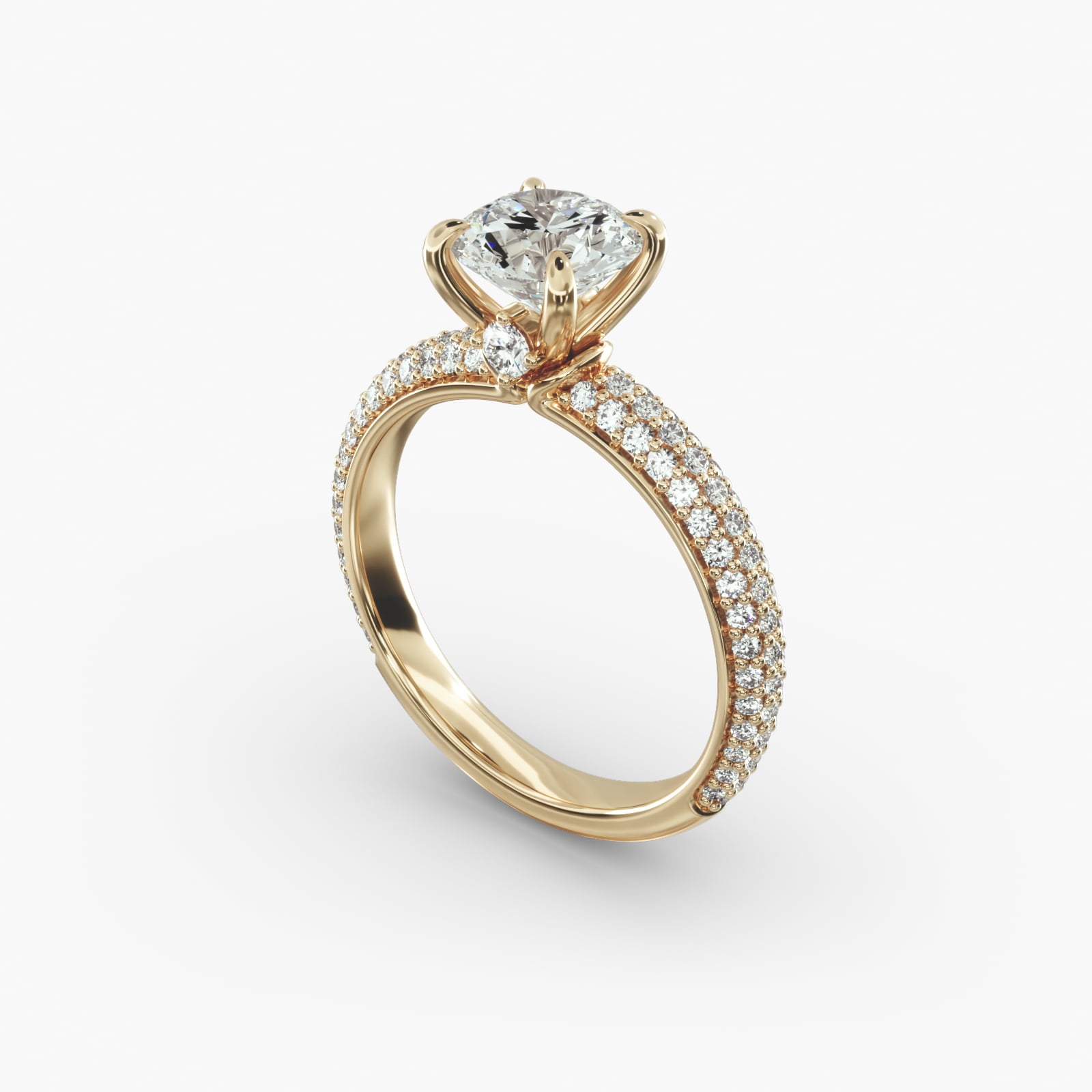 Triple Row Pavé Engagement Ring Secret Diamond Head