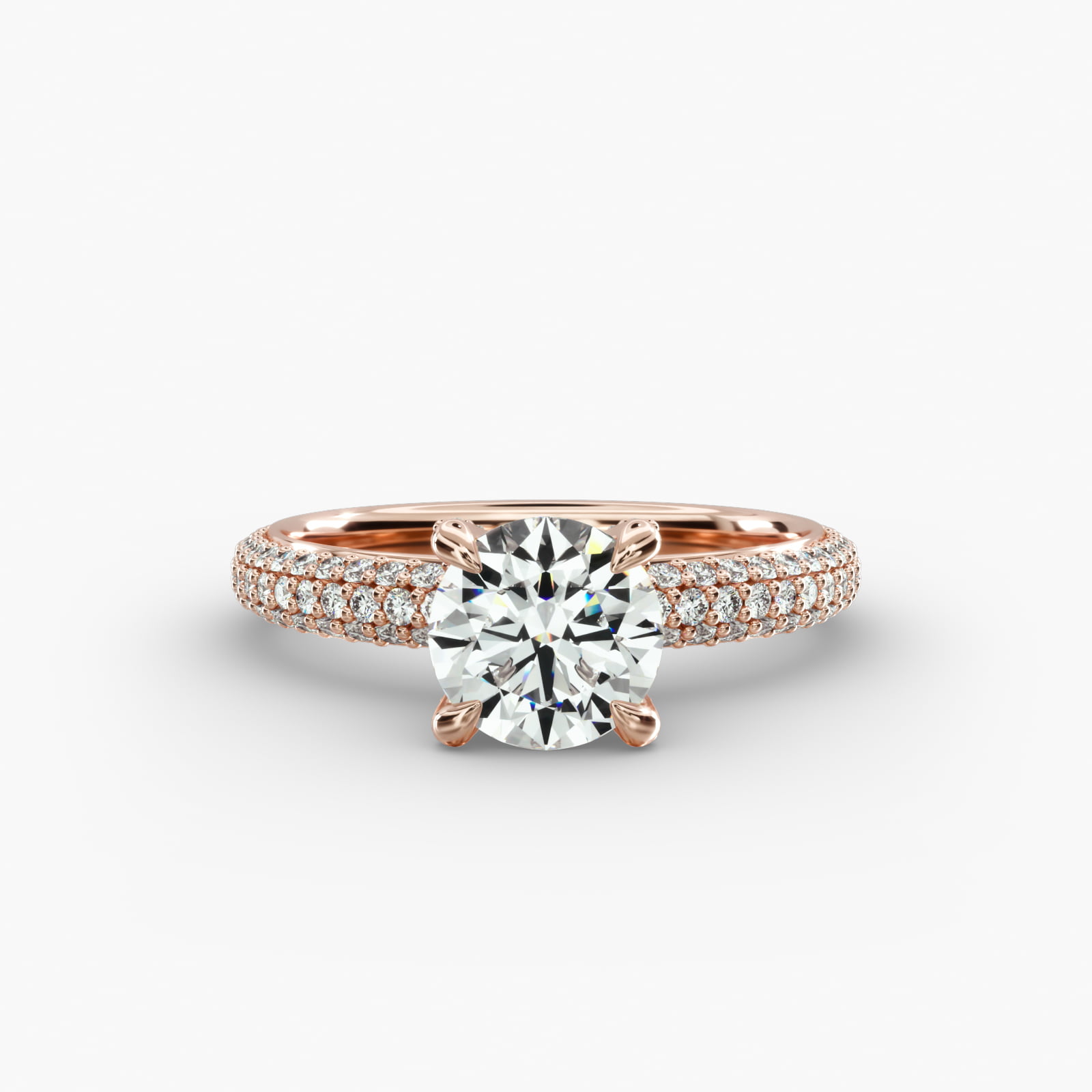 Triple Row Pavé Engagement Ring Diamond Tulip Head