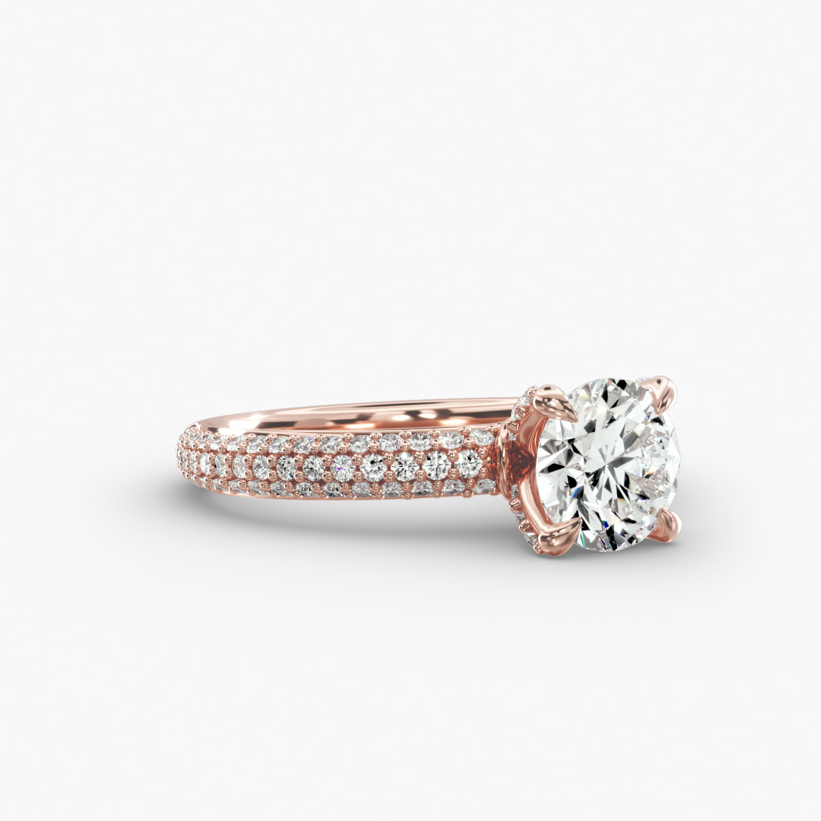 Triple Row Pavé Engagement Ring Diamond Tulip Head