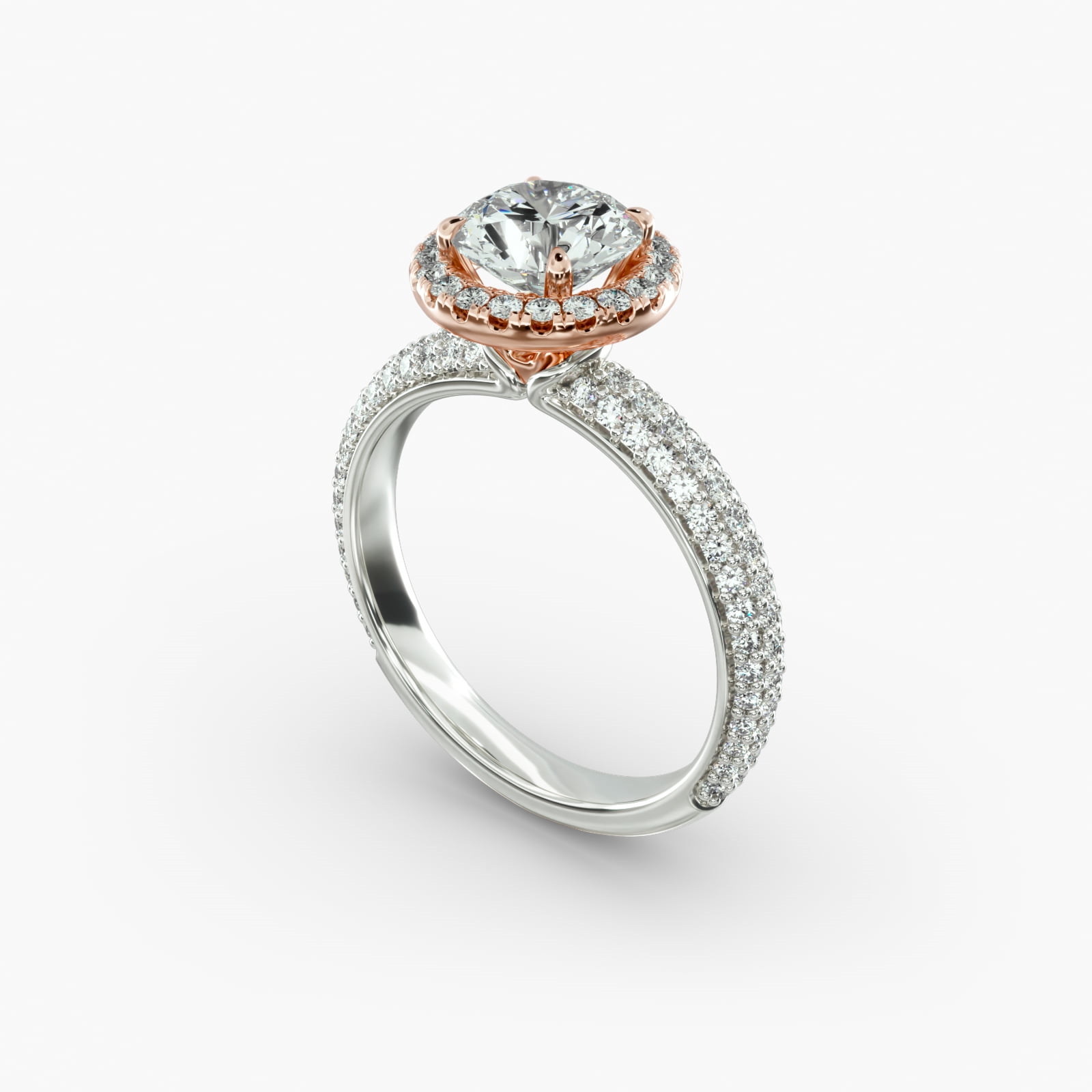 Triple Row Pavé Engagement Ring Classic Halo Head