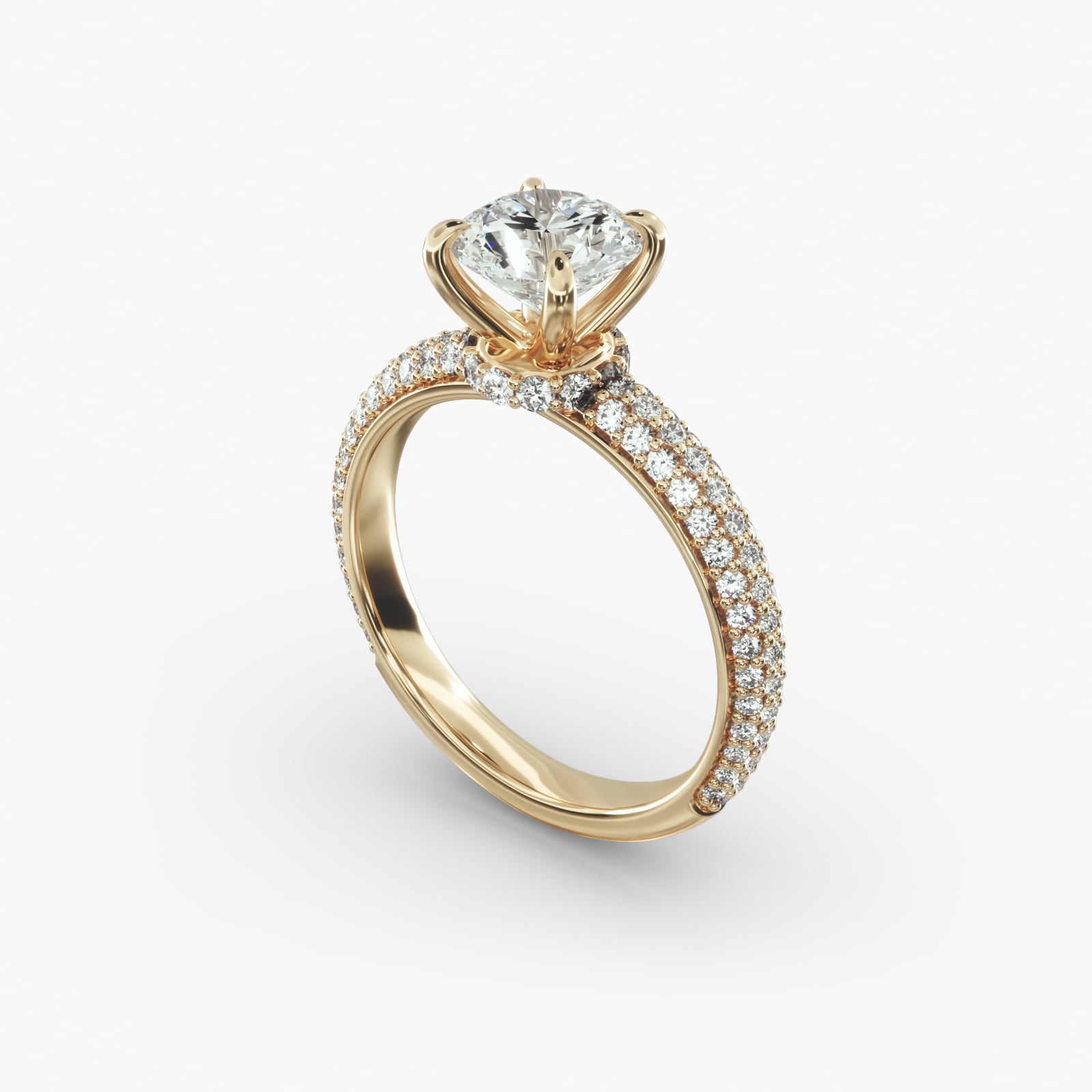 Triple Row Pavé Engagement Ring Hidden Halo Head