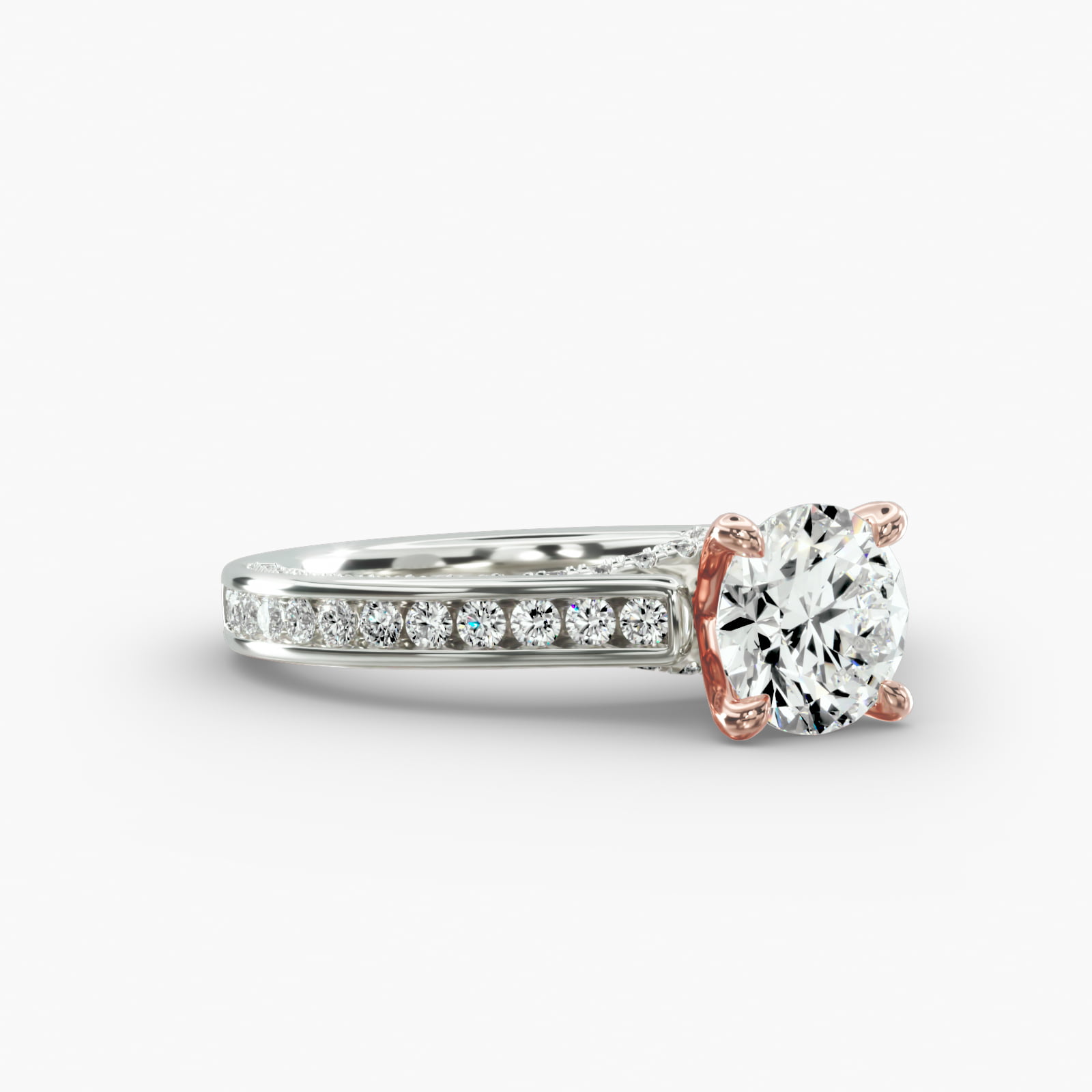 Round Channel Engagement Ring 4-Prong Nouveau Head
