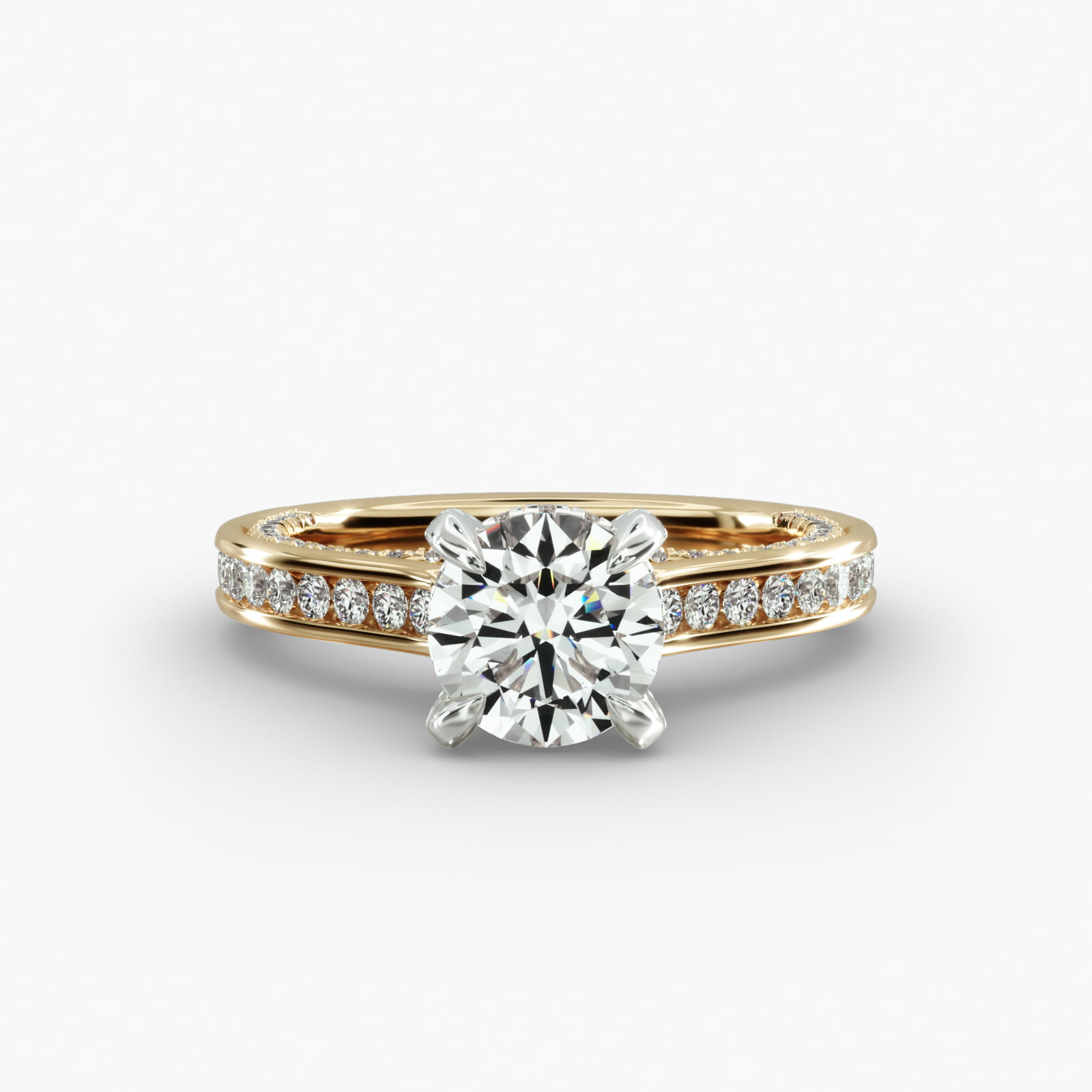 Round Channel Engagement Ring Diamond Basket Head