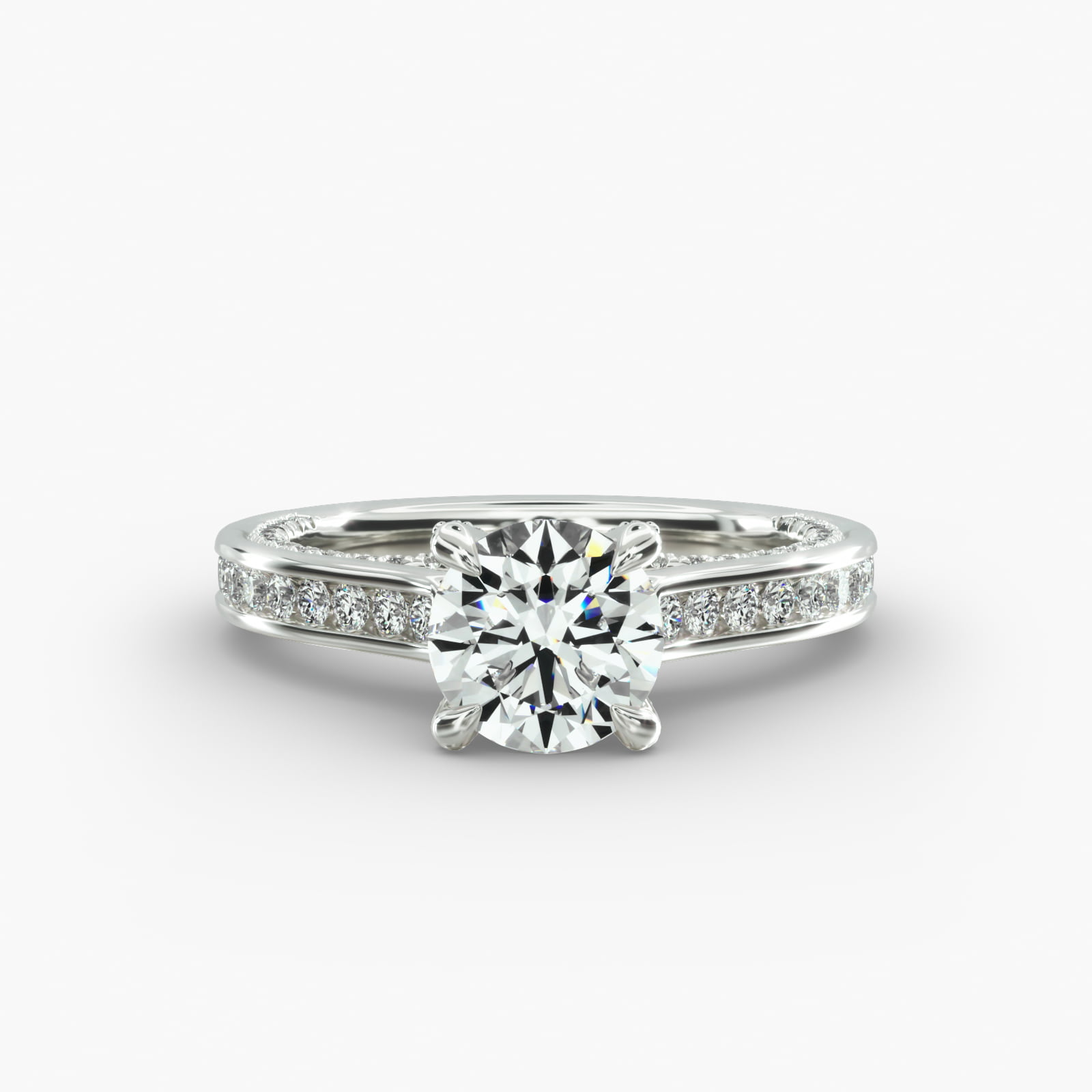 Round Channel Engagement Ring Diamond Tulip Head