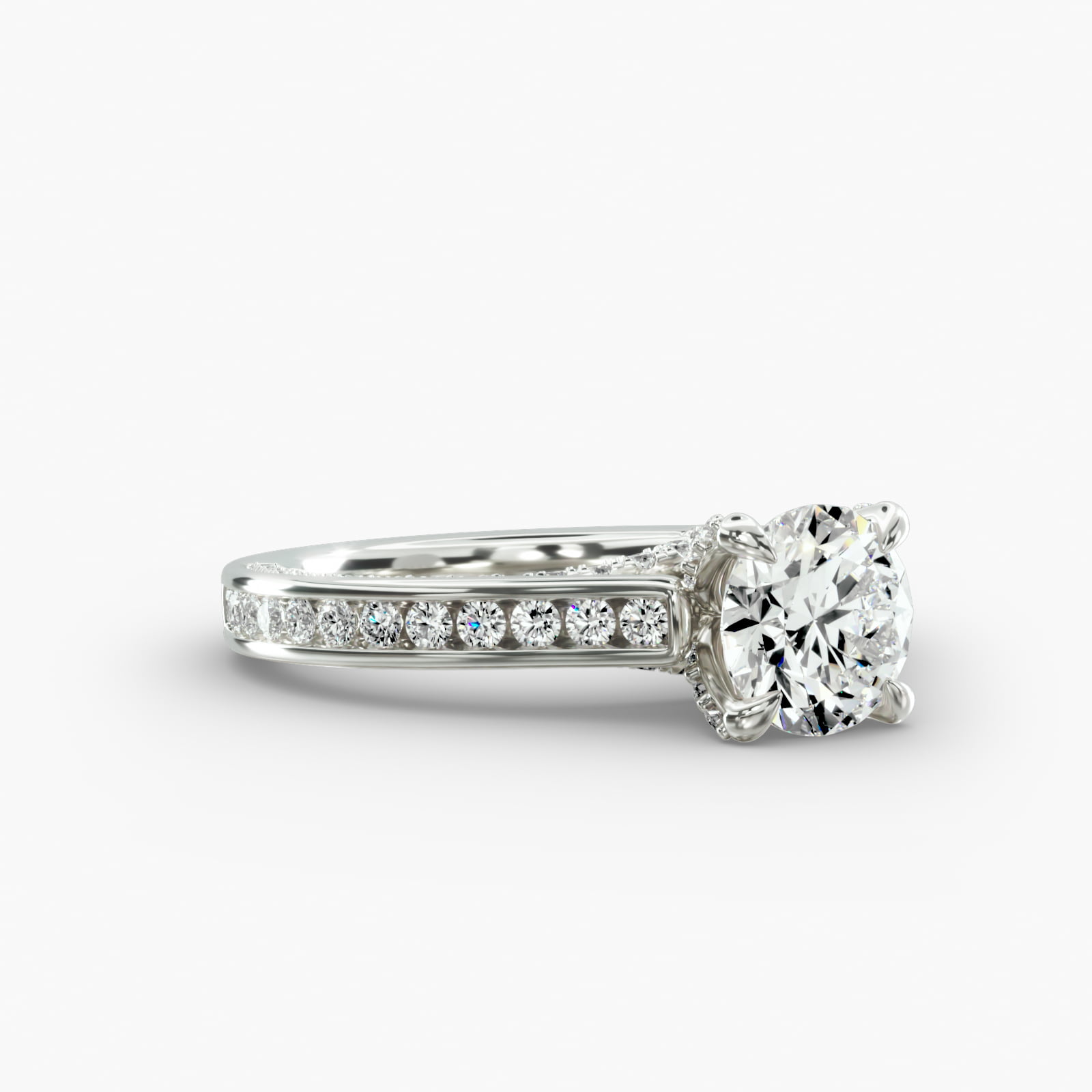 Round Channel Engagement Ring Diamond Tulip Head