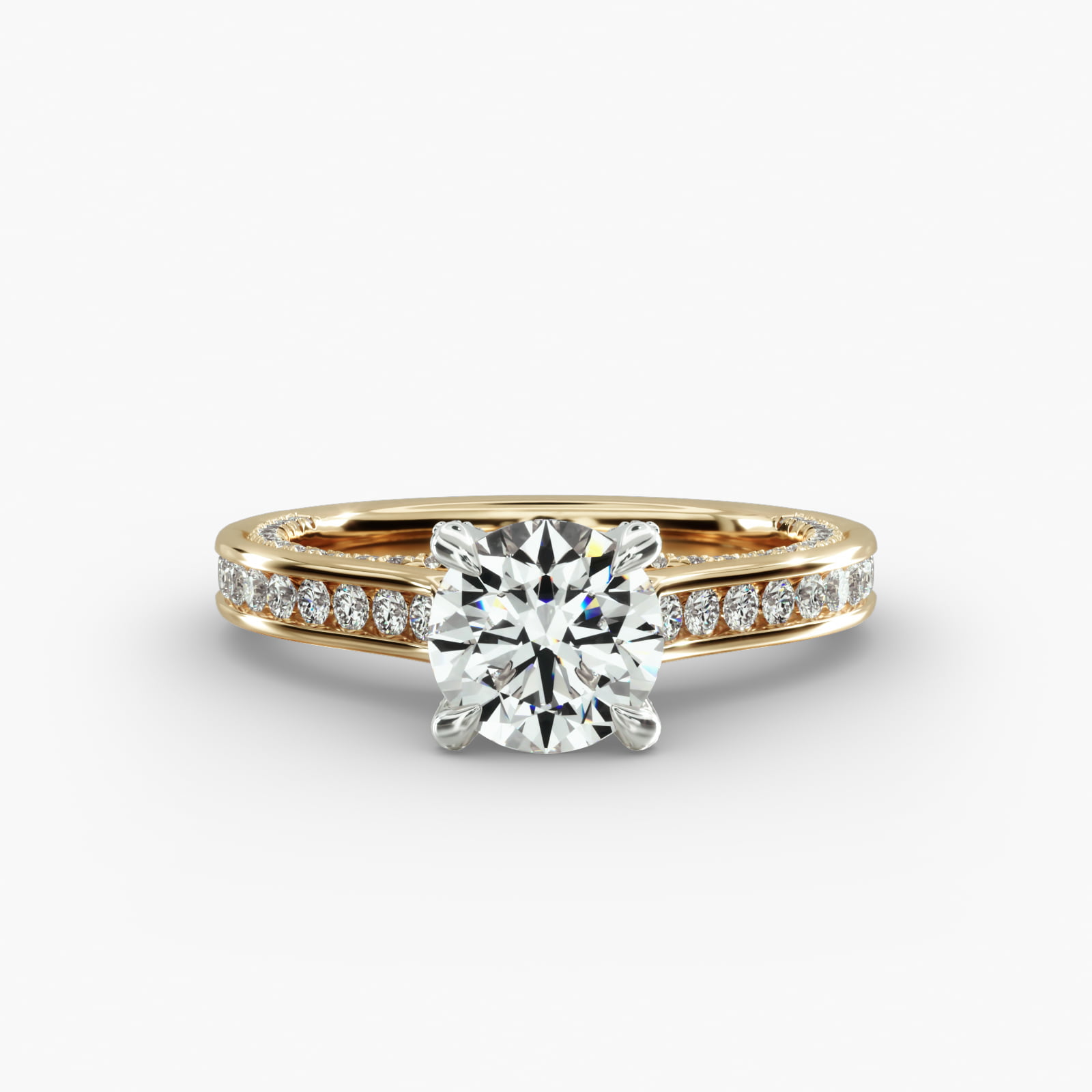 Round Channel Engagement Ring Diamond Tulip Head
