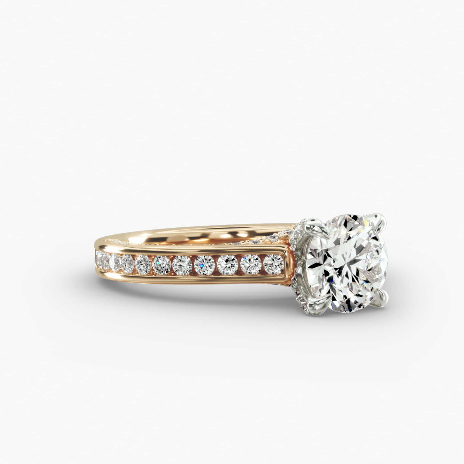 Round Channel Engagement Ring Diamond Tulip Head
