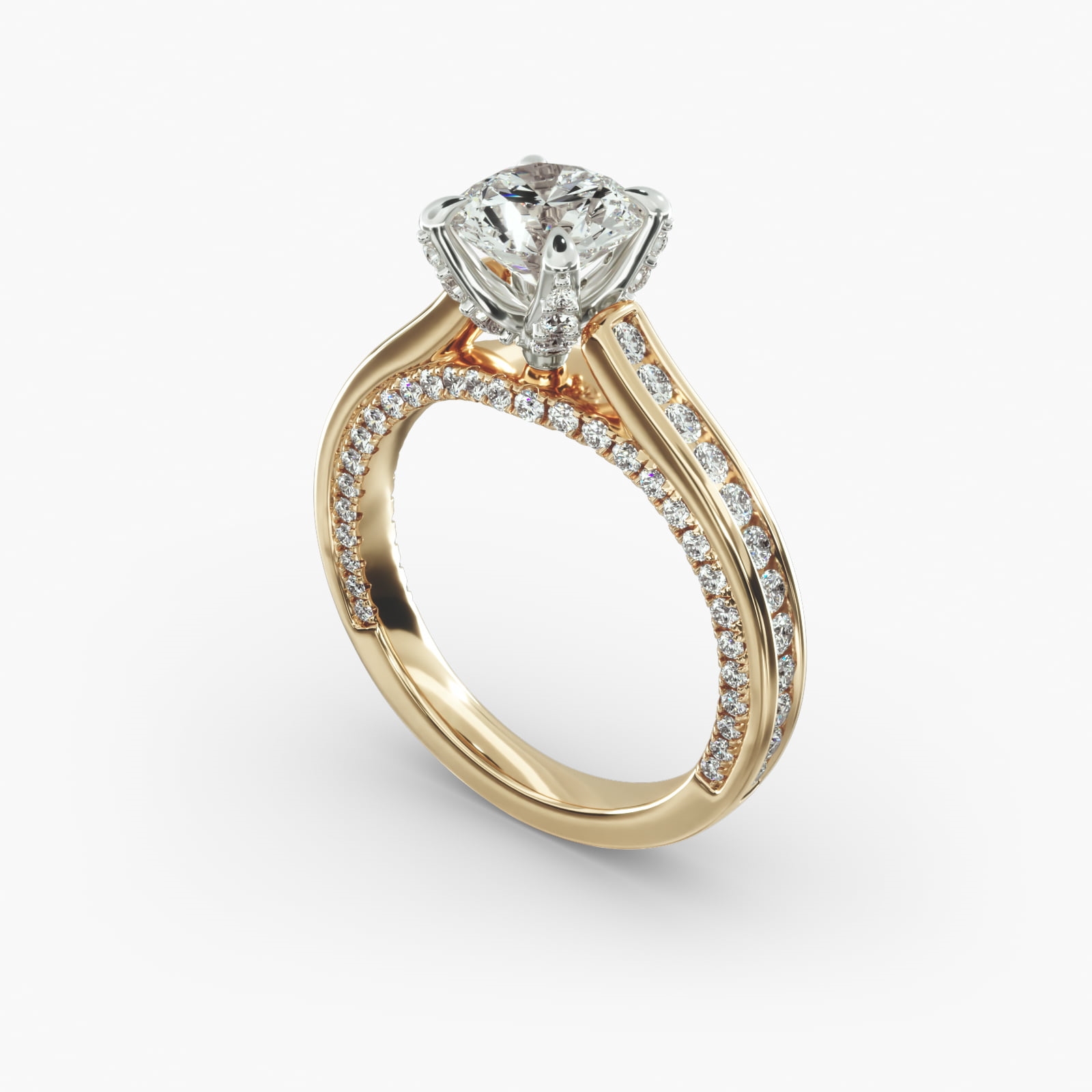 Round Channel Engagement Ring Diamond Tulip Head