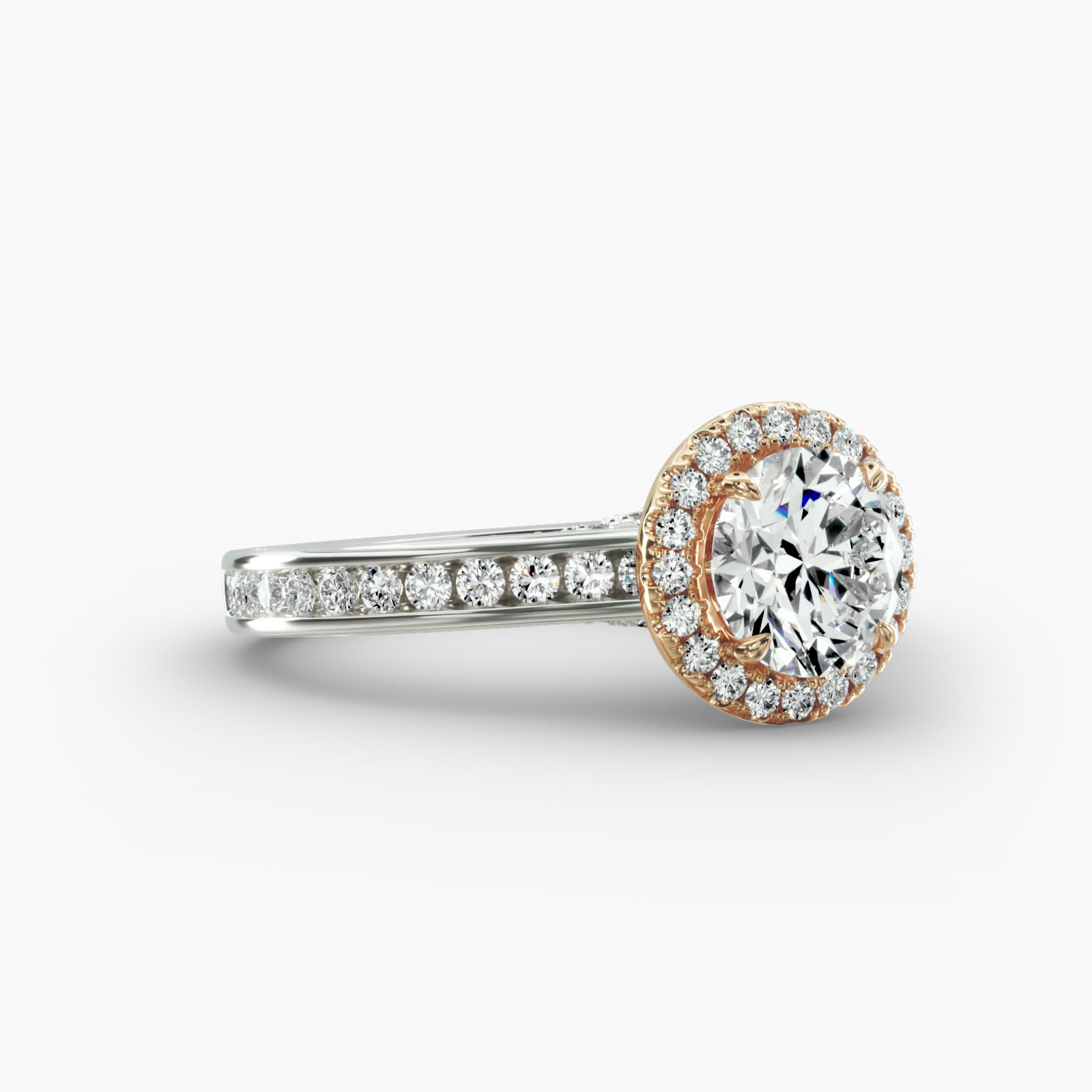 Round Channel Engagement Ring Classic Halo Head