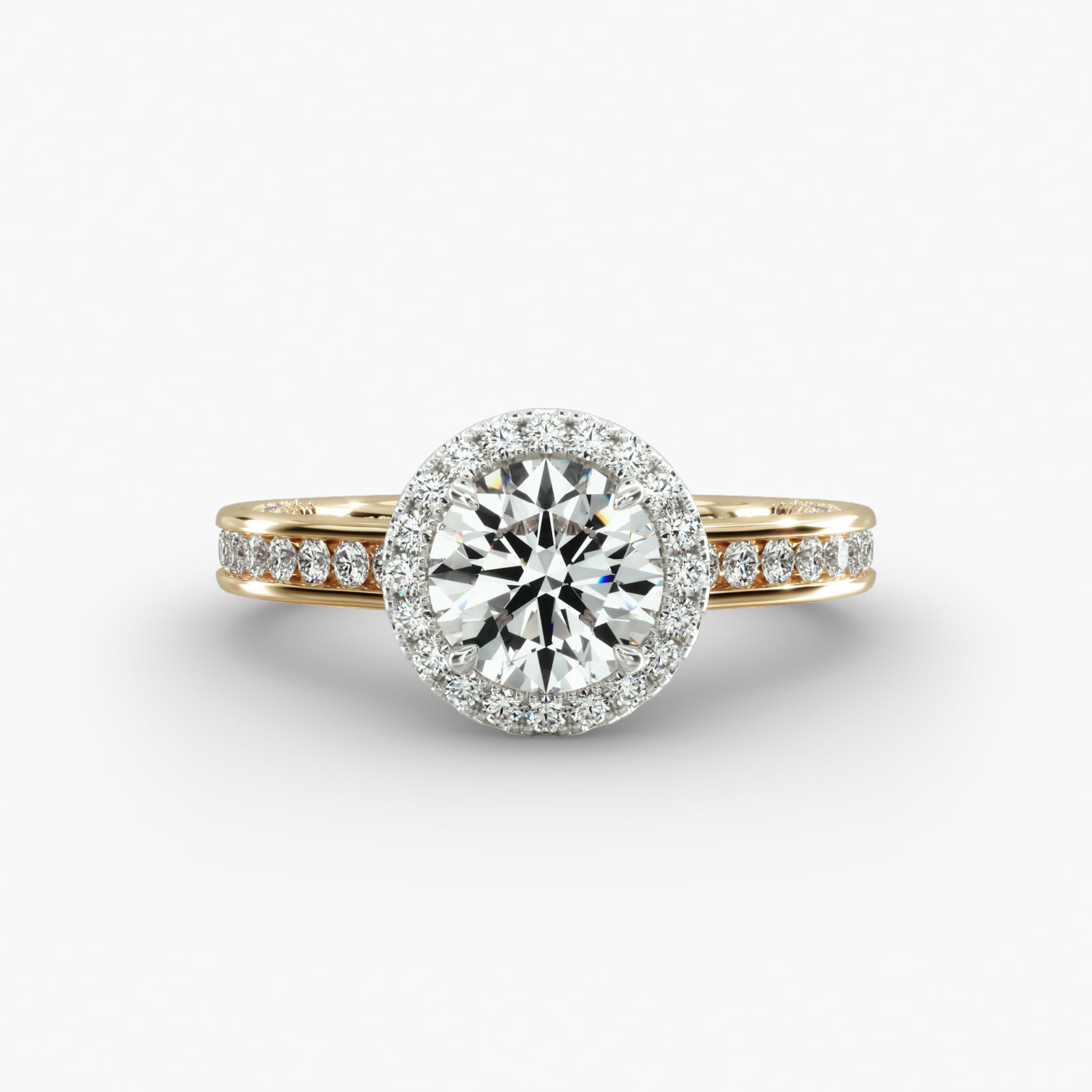 Round Channel Engagement Ring Classic Halo Head
