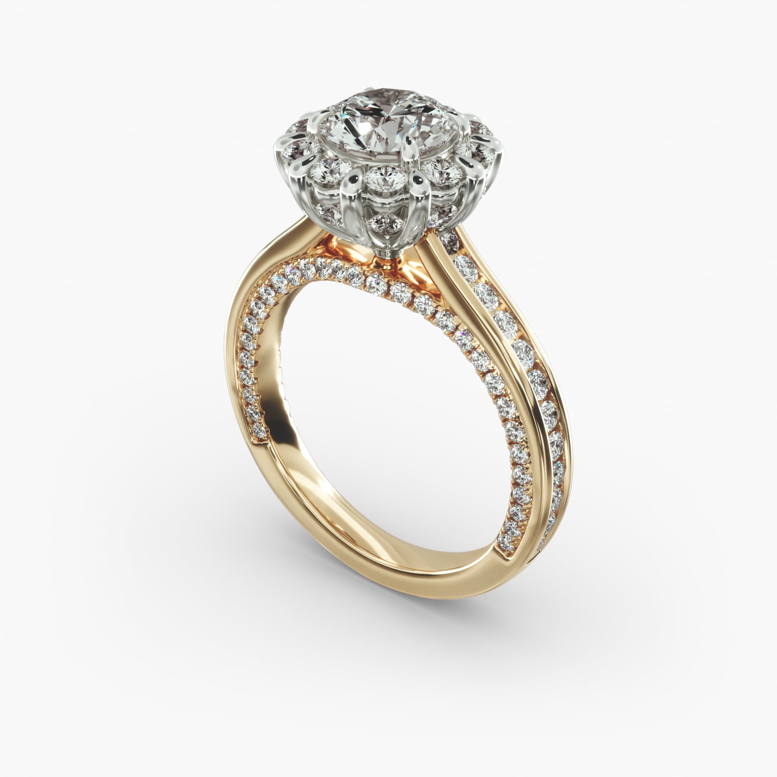 Round Channel Engagement Ring Floral Halo Head