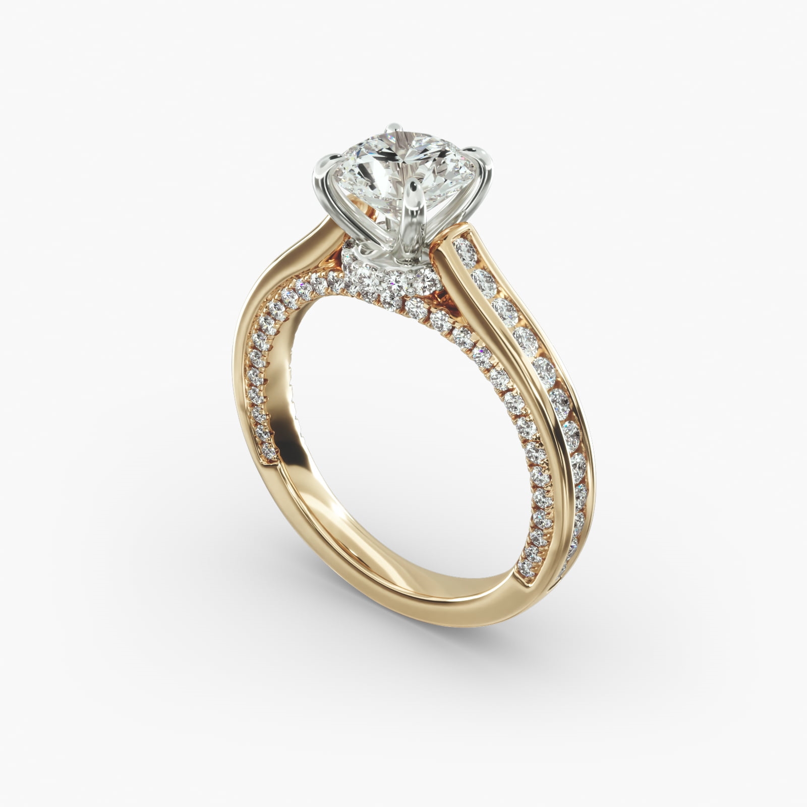 Round Channel Engagement Ring Hidden Halo Head