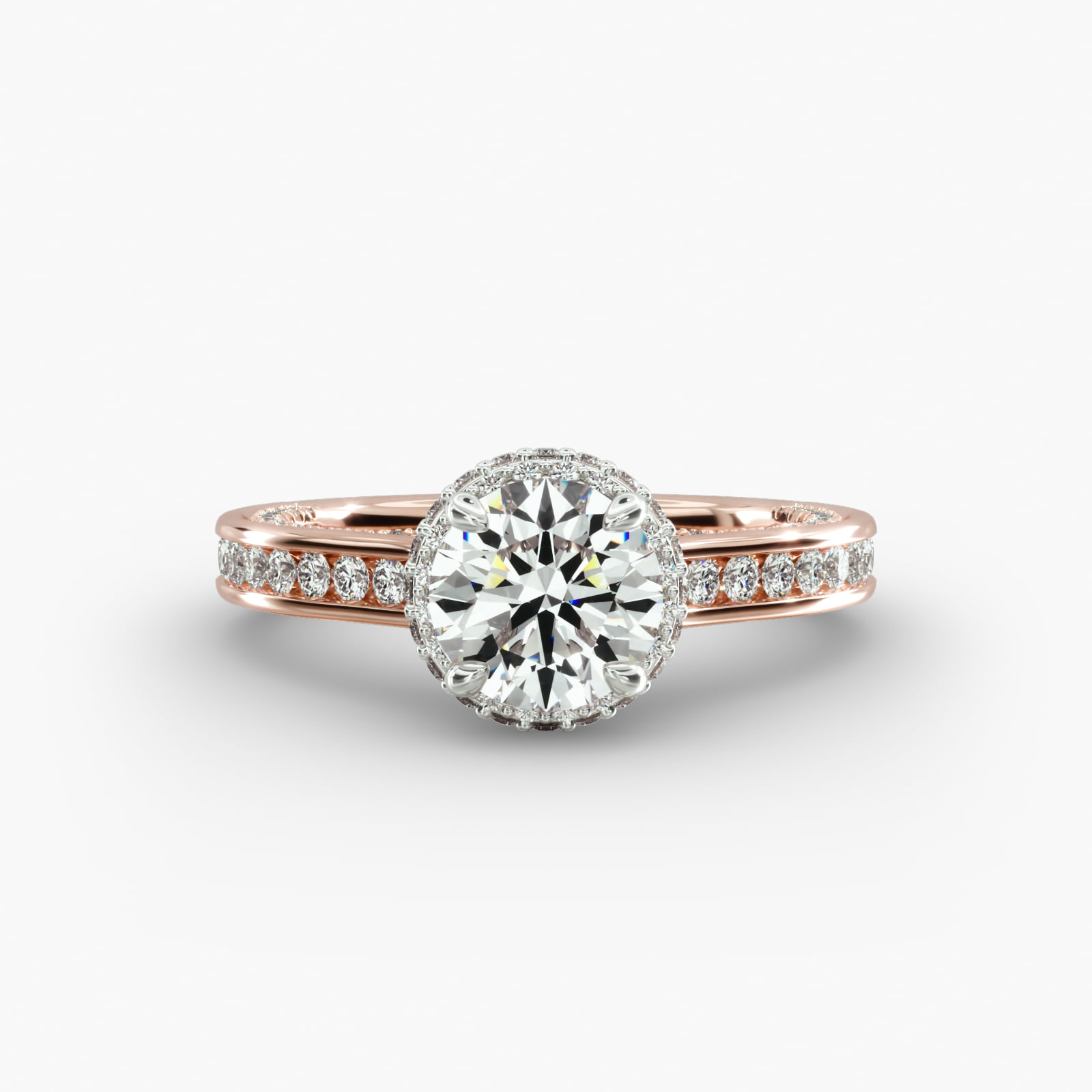 Round Channel Engagement Ring Dual Halo Head