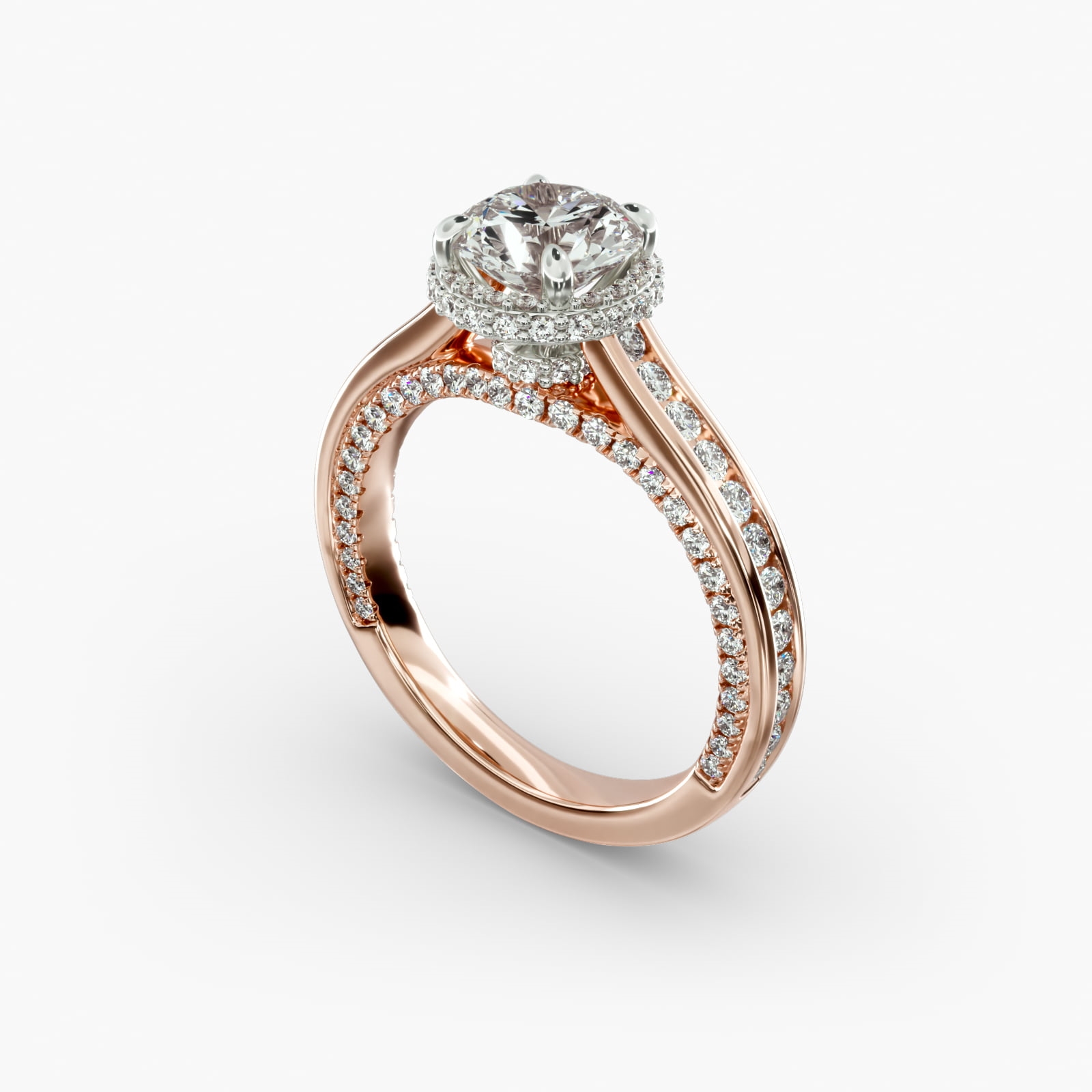Round Channel Engagement Ring Dual Halo Head