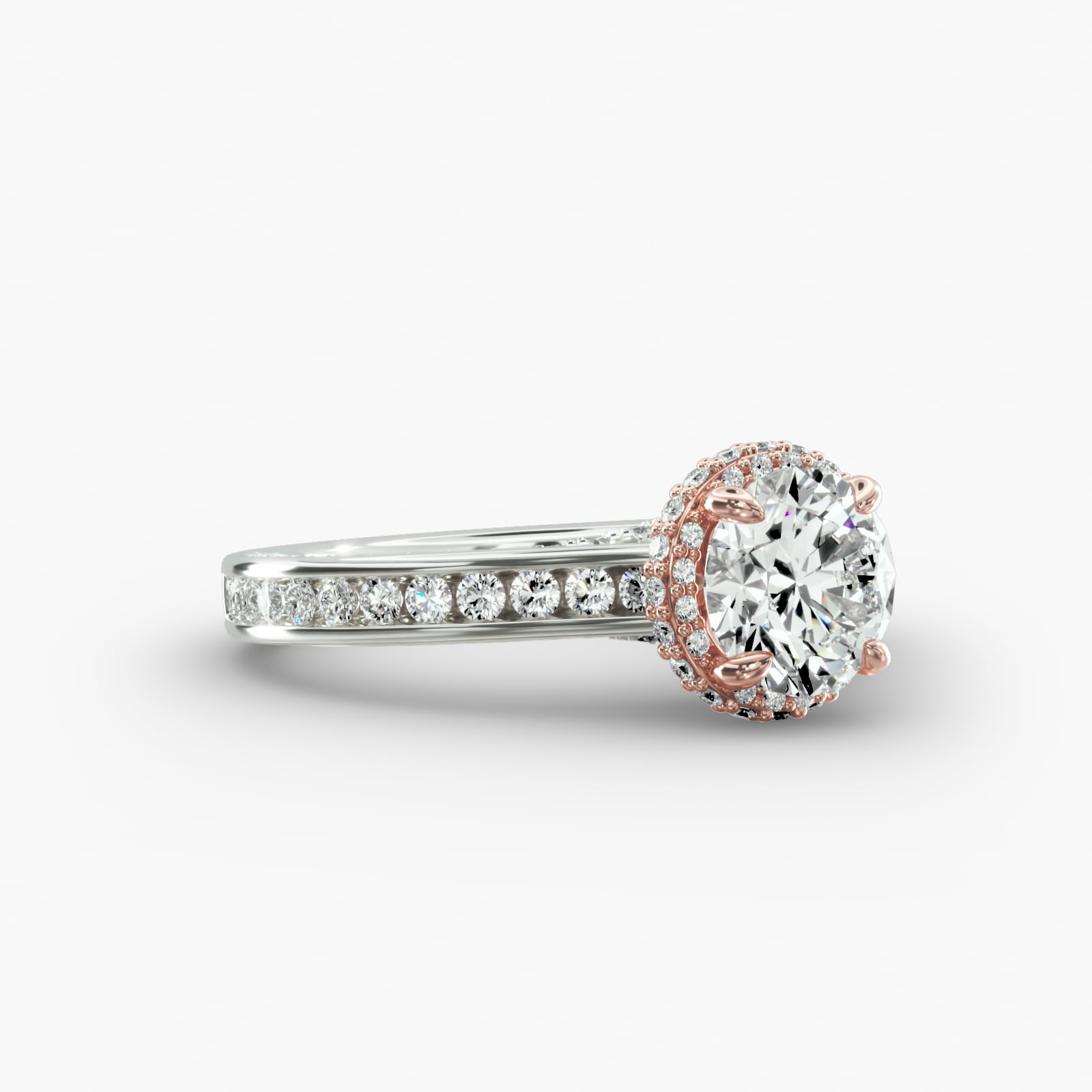 Round Channel Engagement Ring Dual Halo Head