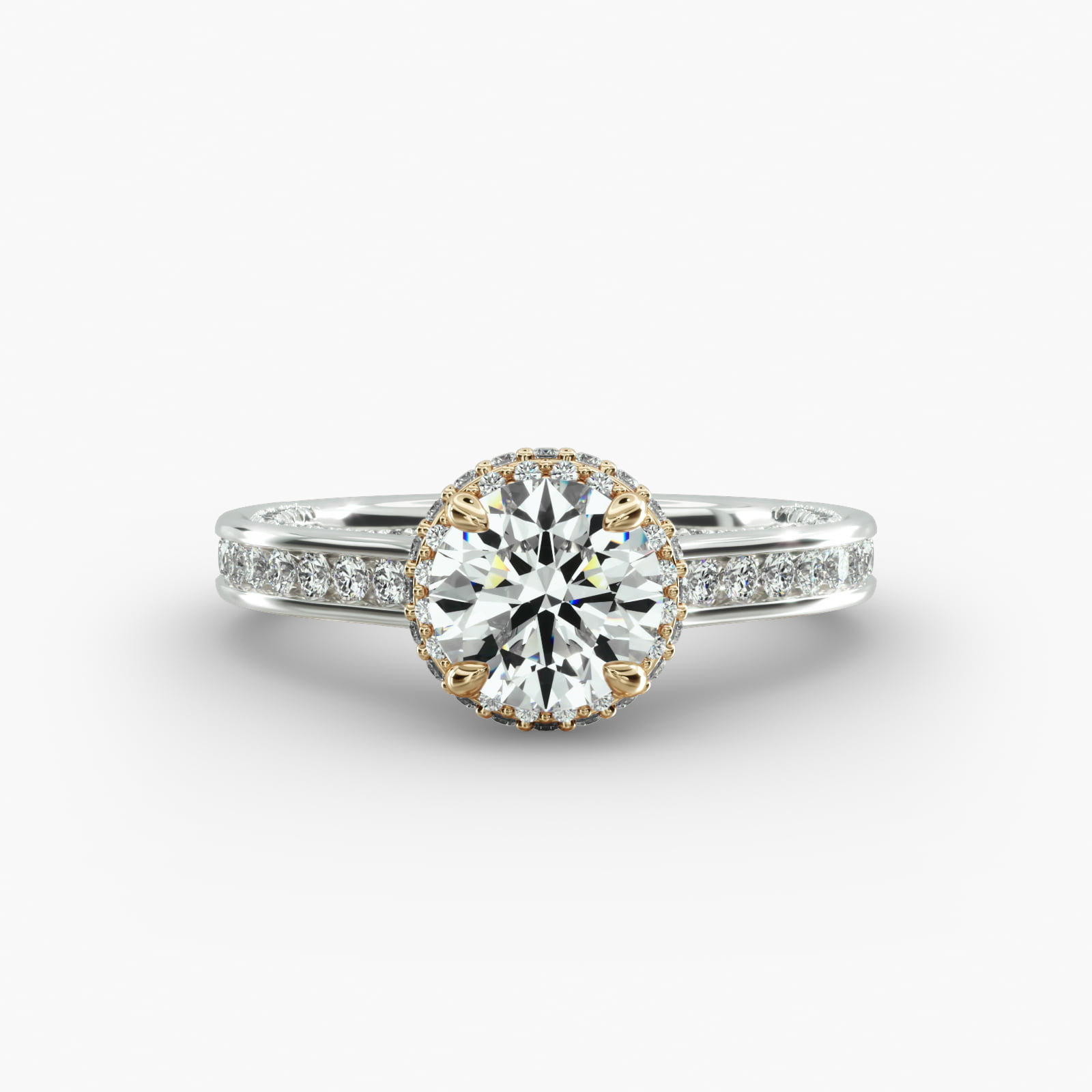 Round Channel Engagement Ring Dual Halo Head