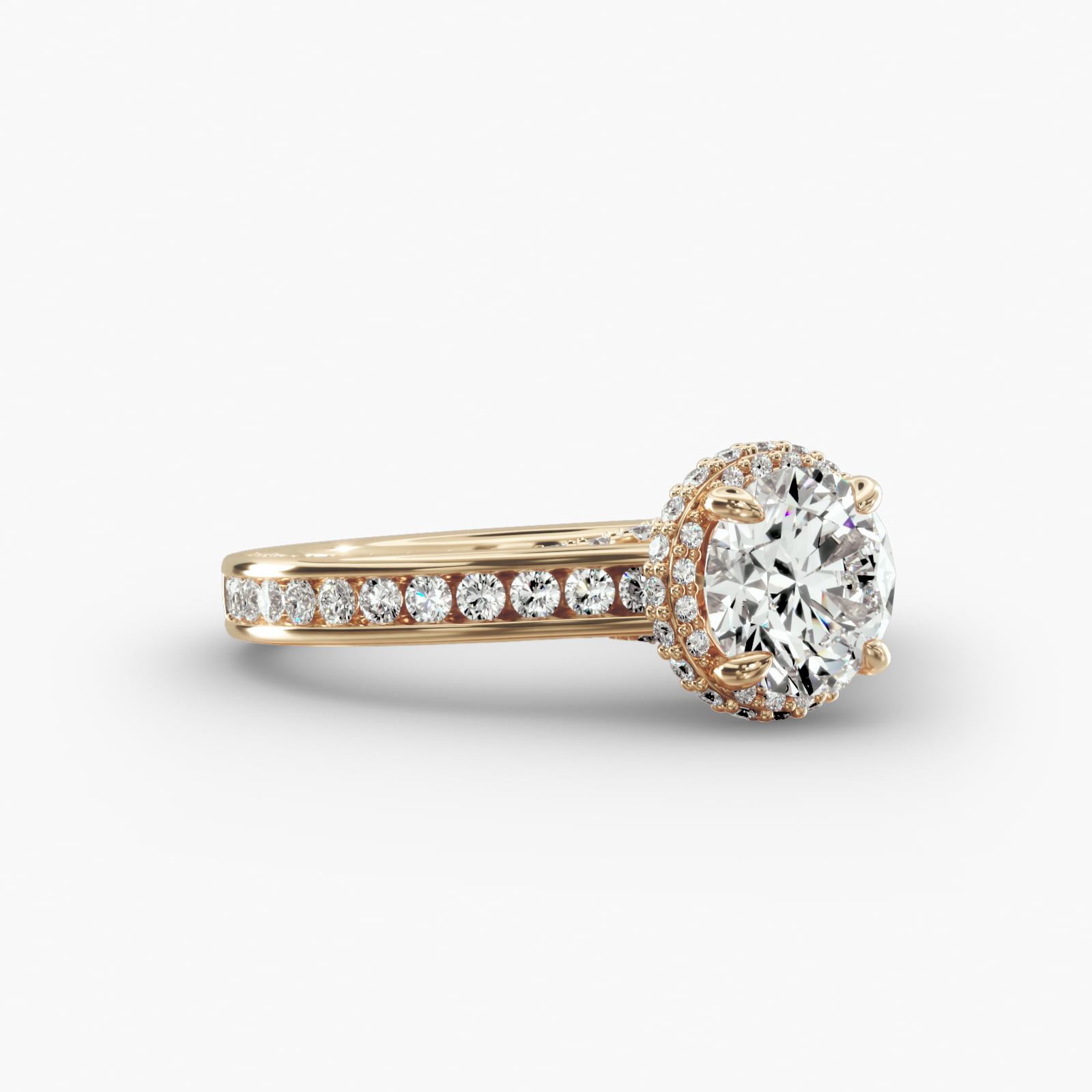 Round Channel Engagement Ring Dual Halo Head