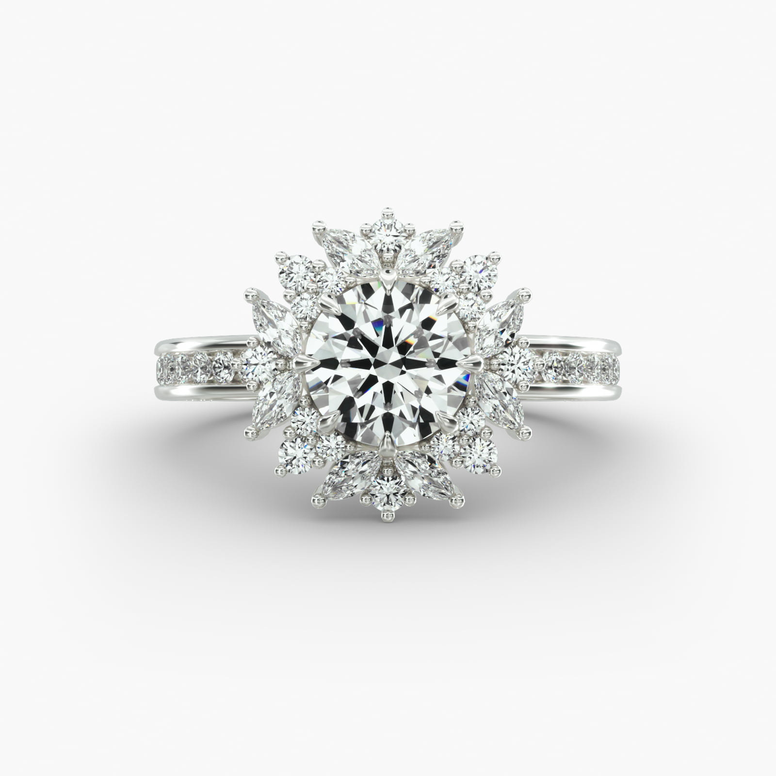 Round Channel Engagement Ring Fancy Halo Head