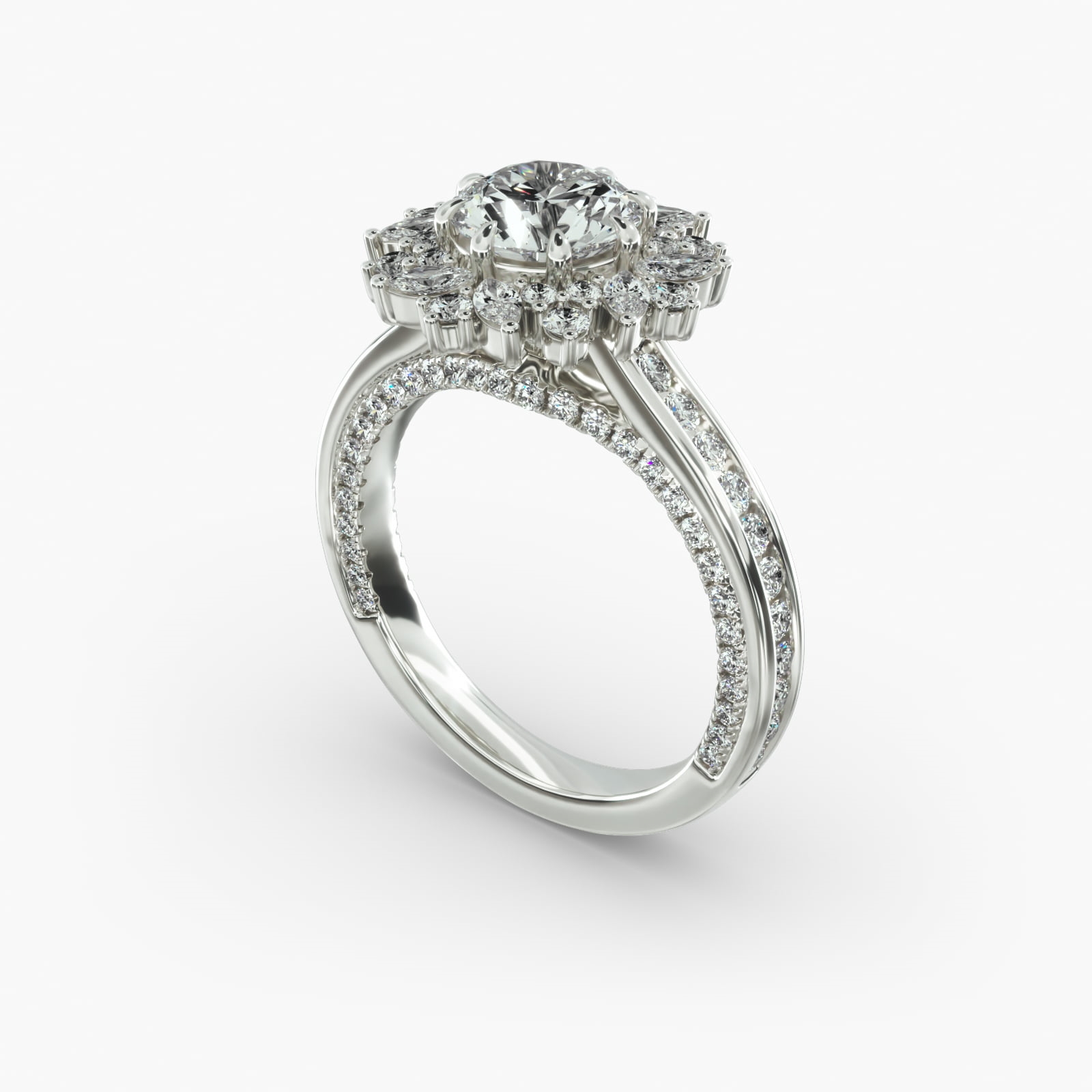 Round Channel Engagement Ring Fancy Halo Head